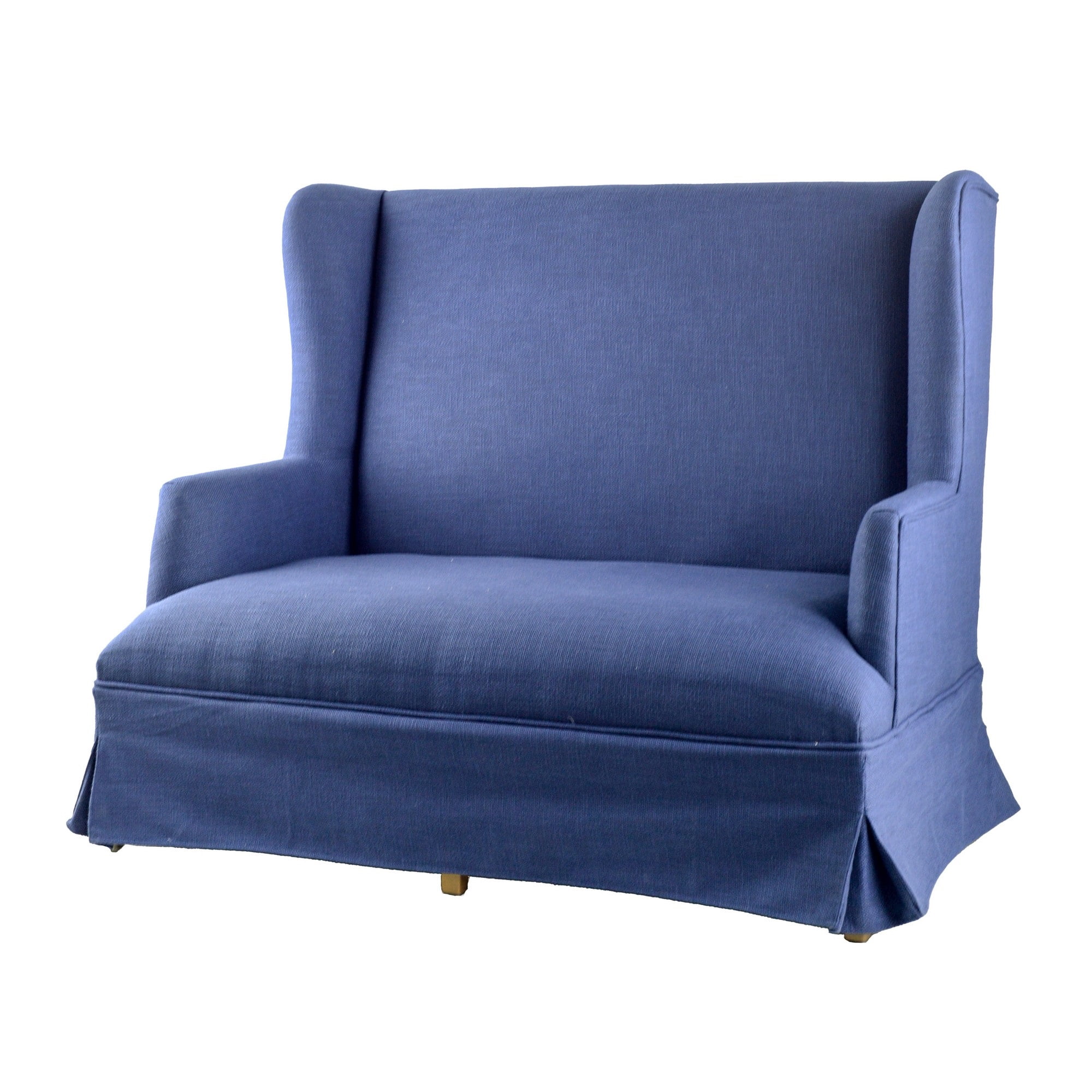 Guri 52 Inch Modern Settee Sofa, Rubberwood, Skirted Base, Blue ...