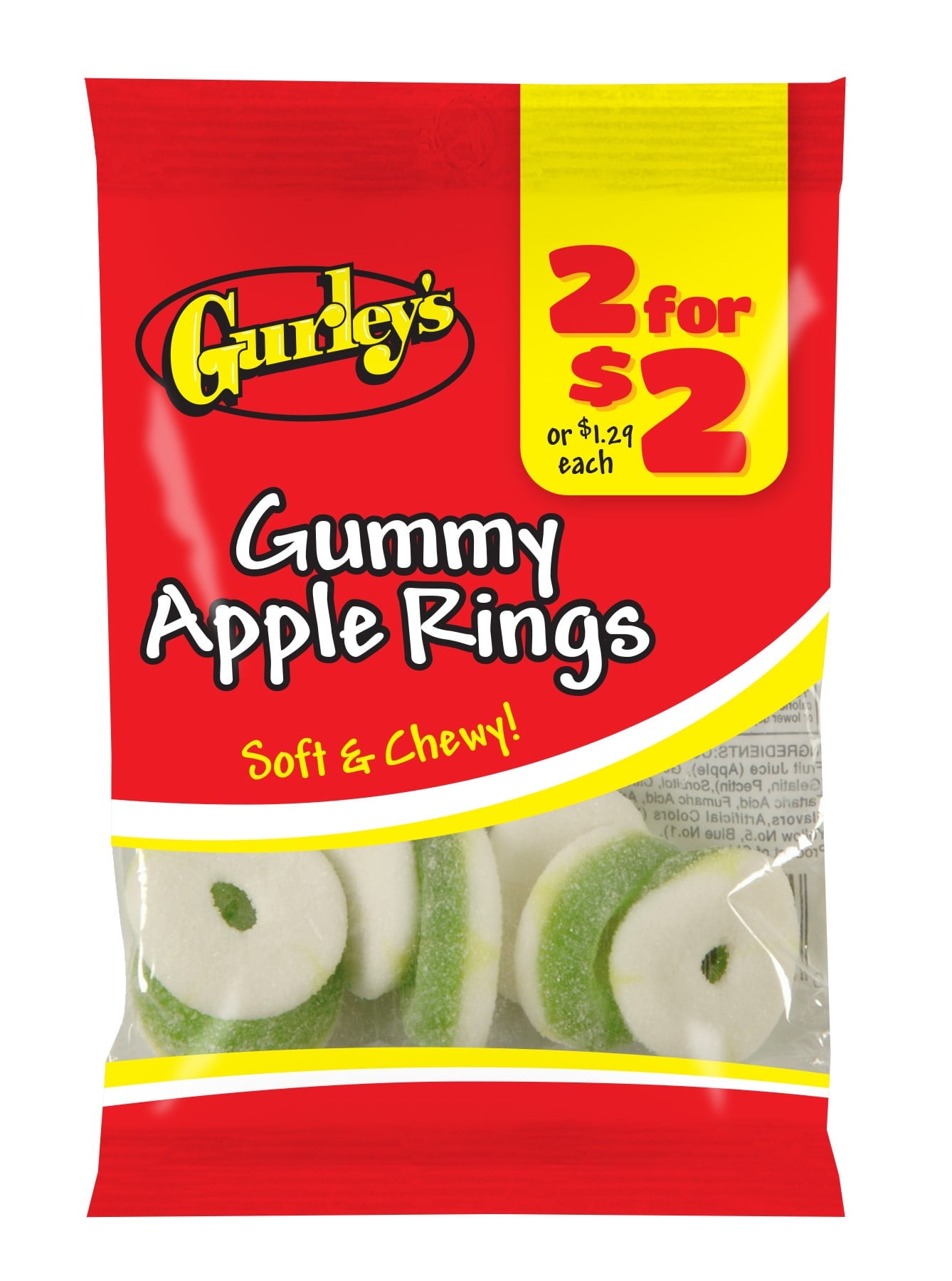 Gurley's Green Apple Gummi Rings, Sour and Sweet Chewy Candy (Pack of ...