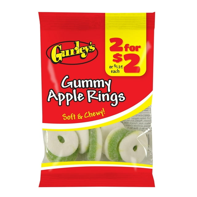 Gurley's Green Apple Gummi Rings, Sour and Sweet Chewy Candy (Pack of ...