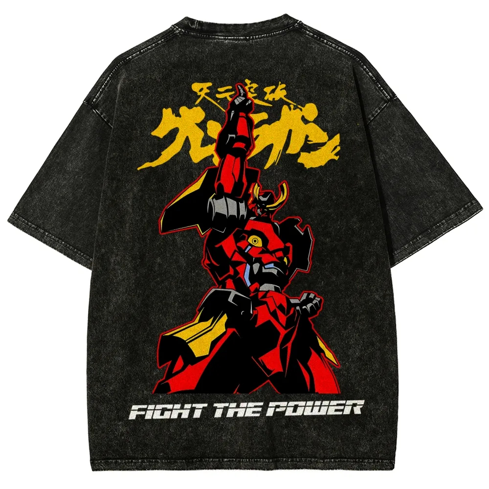 Gurren Lagann oversized Tee – Washed Heavyweight Cotton, Double Printed ...