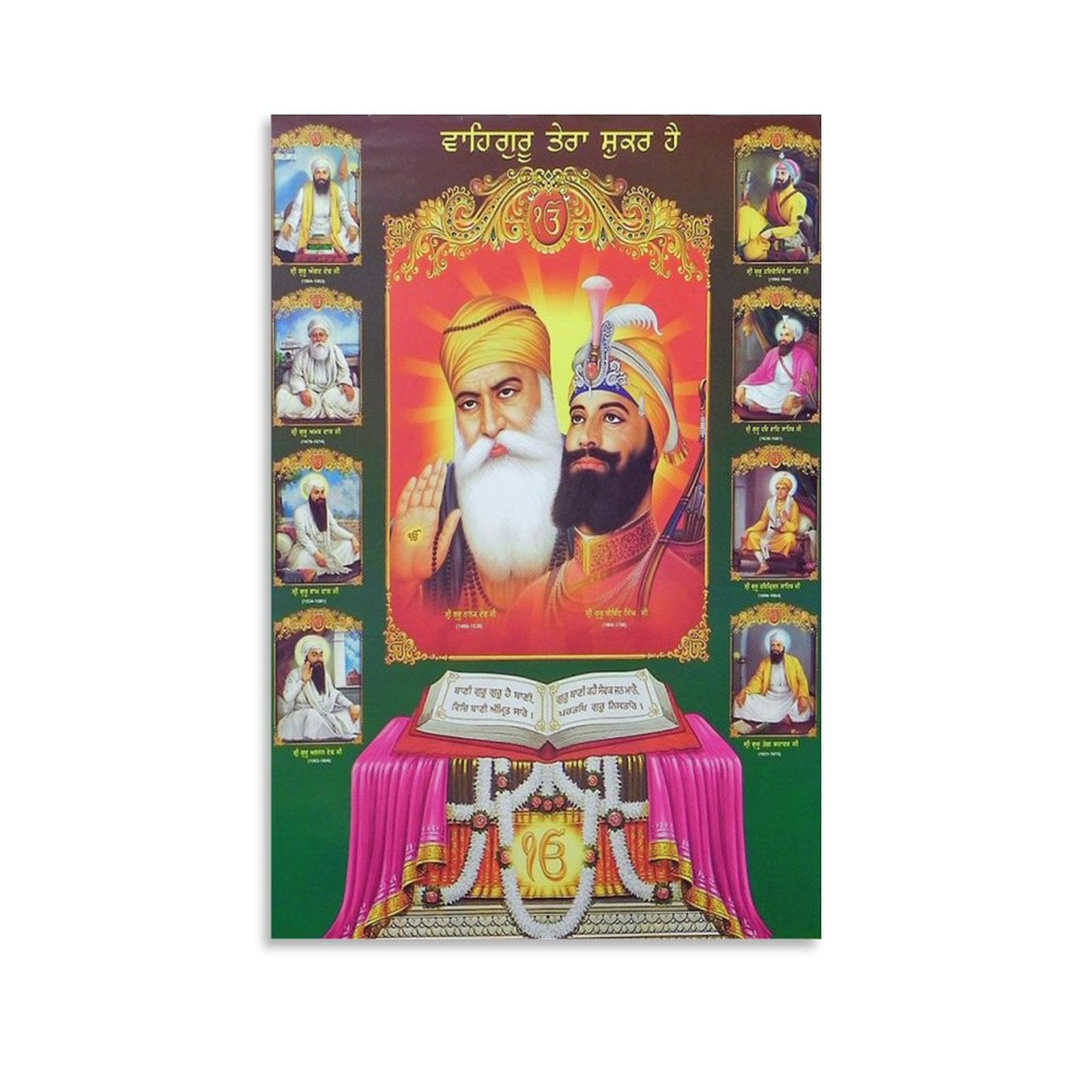 Guru Nanak Dev Ji with Gobind Singh And 10 Sikh Gurus Canvas Wall Art ...