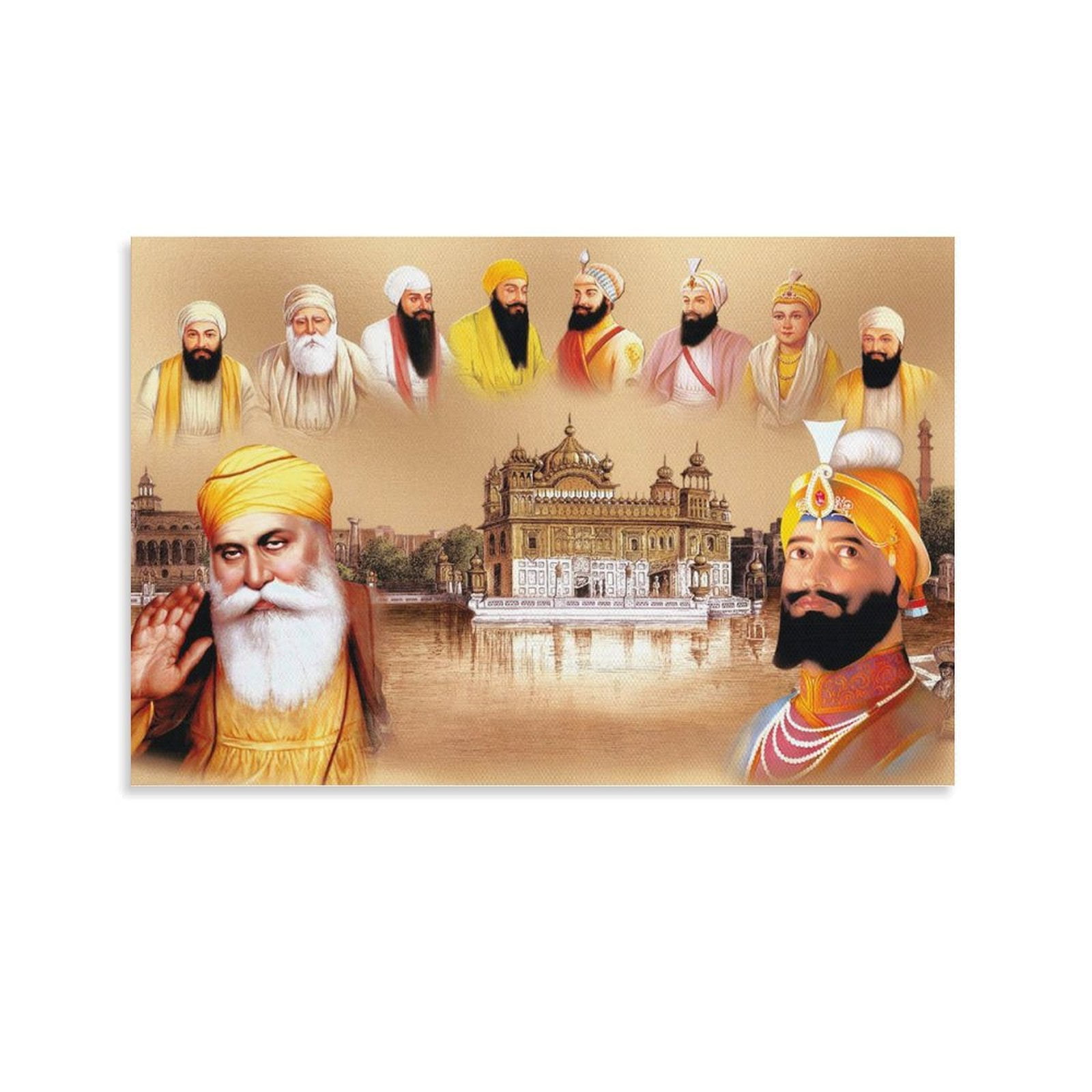 Guru Nanak Dev Ji with Gobind Singh Ten Sikh Gurus Poster Home Decor ...