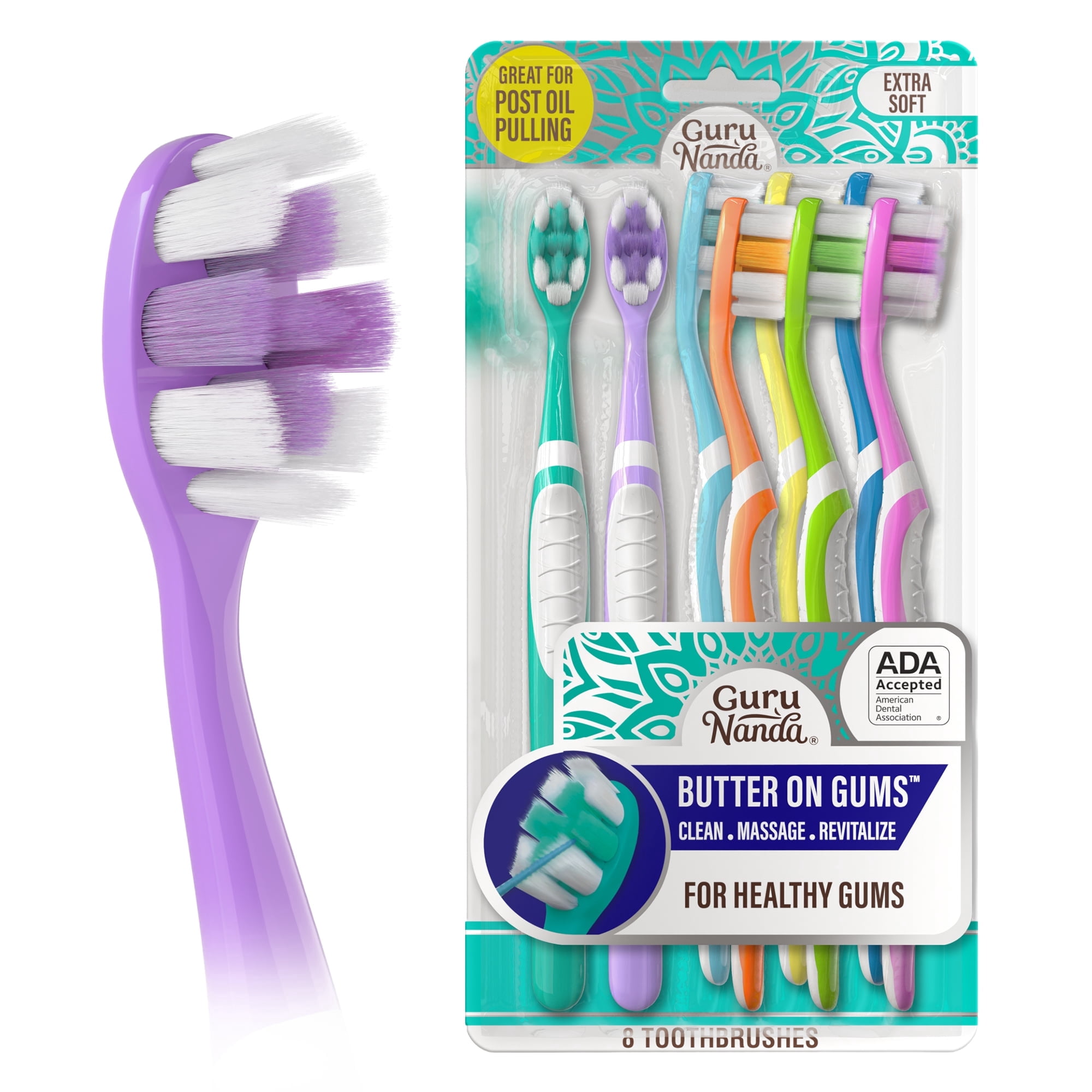 GuruNanda, Butter on Gums Toothbrush, Extra Soft Bristles, 8 Pack ...