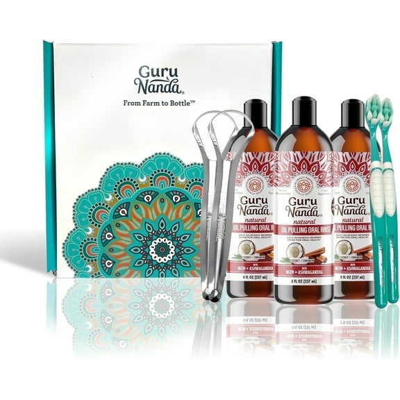 GURU NANDA Oil Pulling Natural Mouthwash with Peppermint for Healthy ...