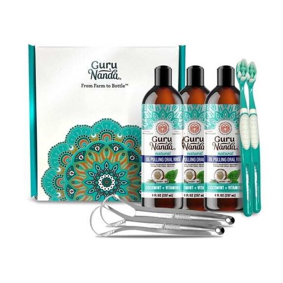 GURU NANDA Oil Pulling Natural Mouthwash with Peppermint for Healthy ...
