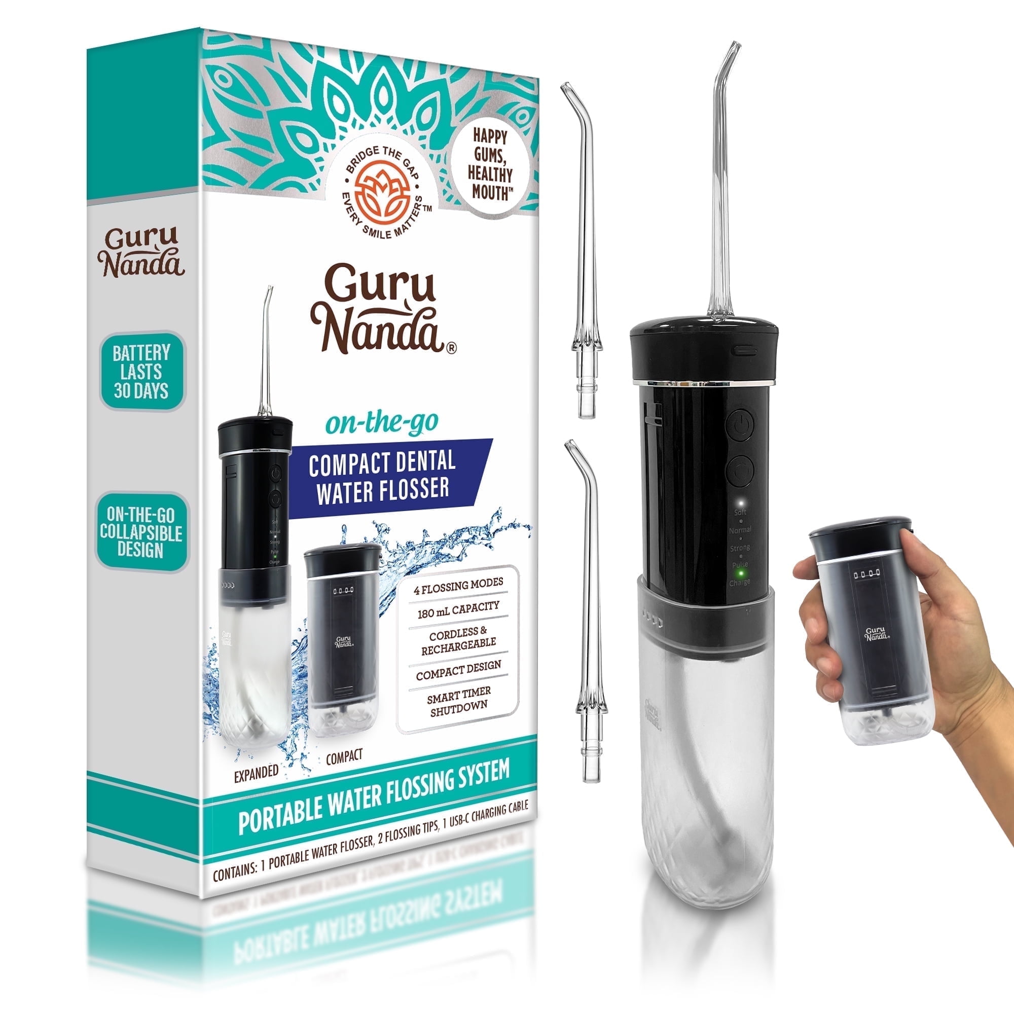 GuruNanda Compact Dental Water Flosser - Travel Size Oral Irrigator ...