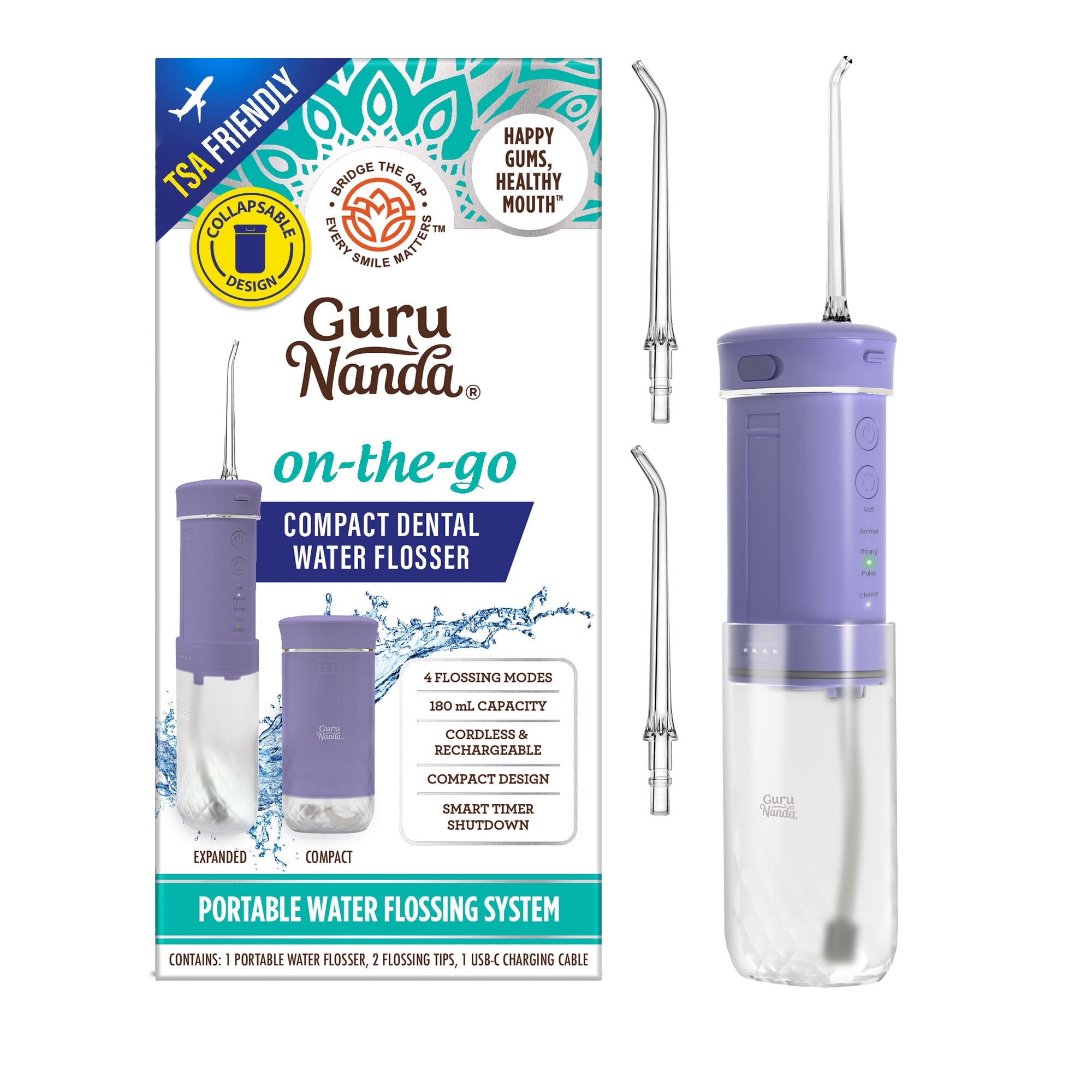 GuruNanda, Compact Dental Water Flosser, 180ml Tank, Lavender - Walmart.com
