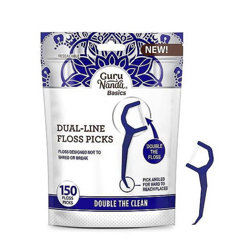 GuruNanda Dual Line Floss Picks (150 ct) - Double-Threaded Dyneema ...