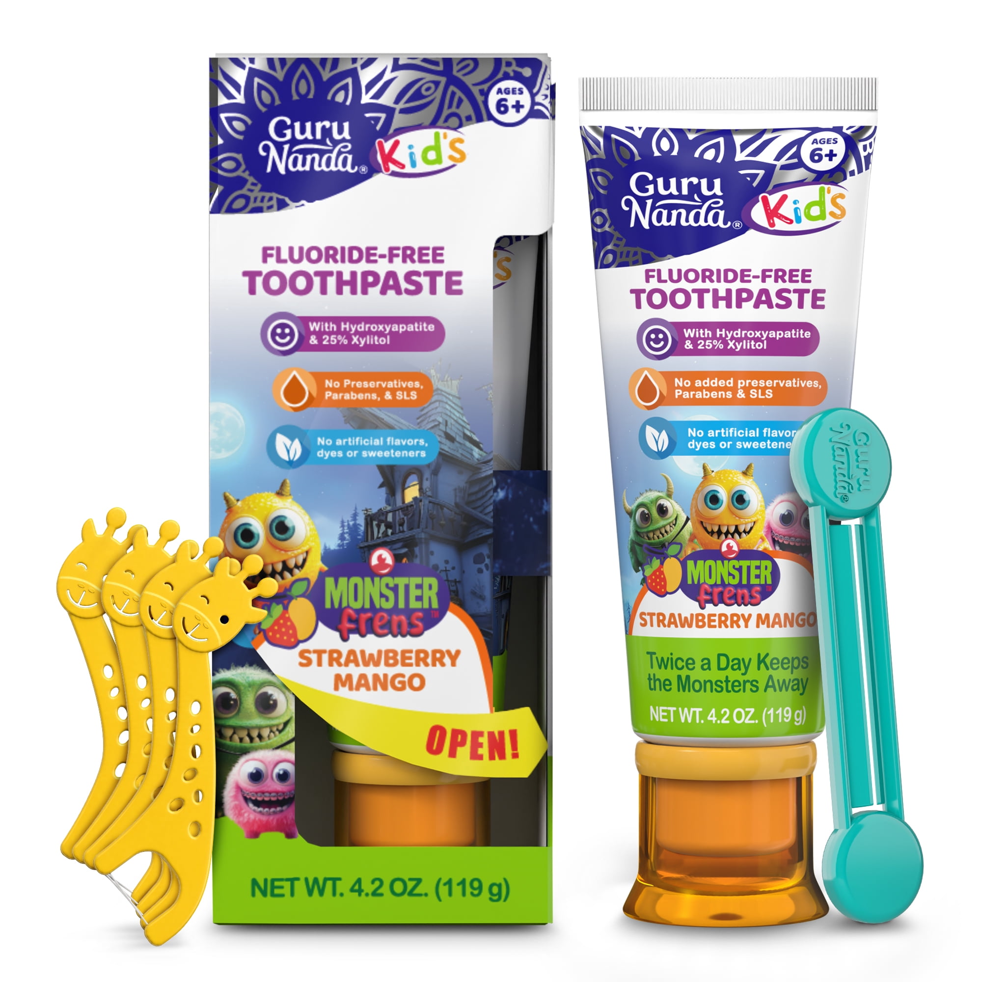 GuruNanda Kids Fluoride- Free Toothpaste with Xylitol & Hydroxyapatite ...
