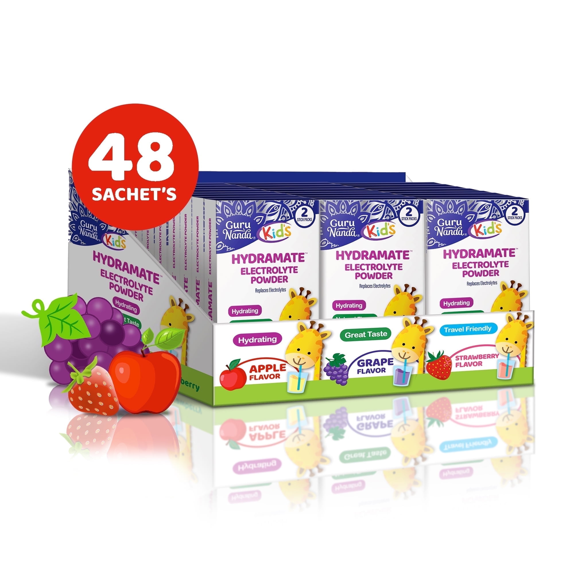 GuruNanda Kids Hydramate Hydration Support Electrolyte Powder, Grape ...