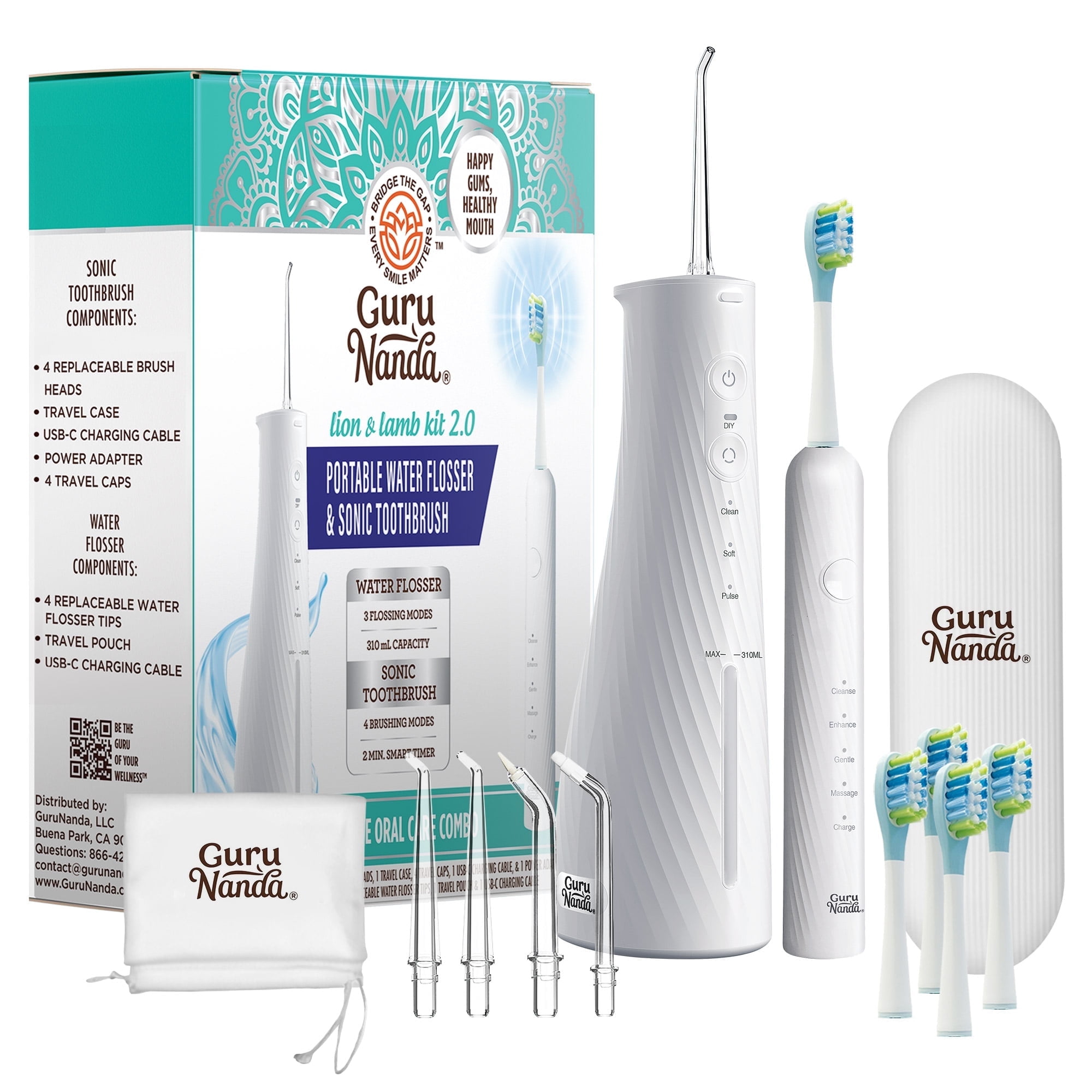 GuruNanda Lion & Lamb Kit 2.0 Electric Toothbrush with Water Flosser, 4 ...