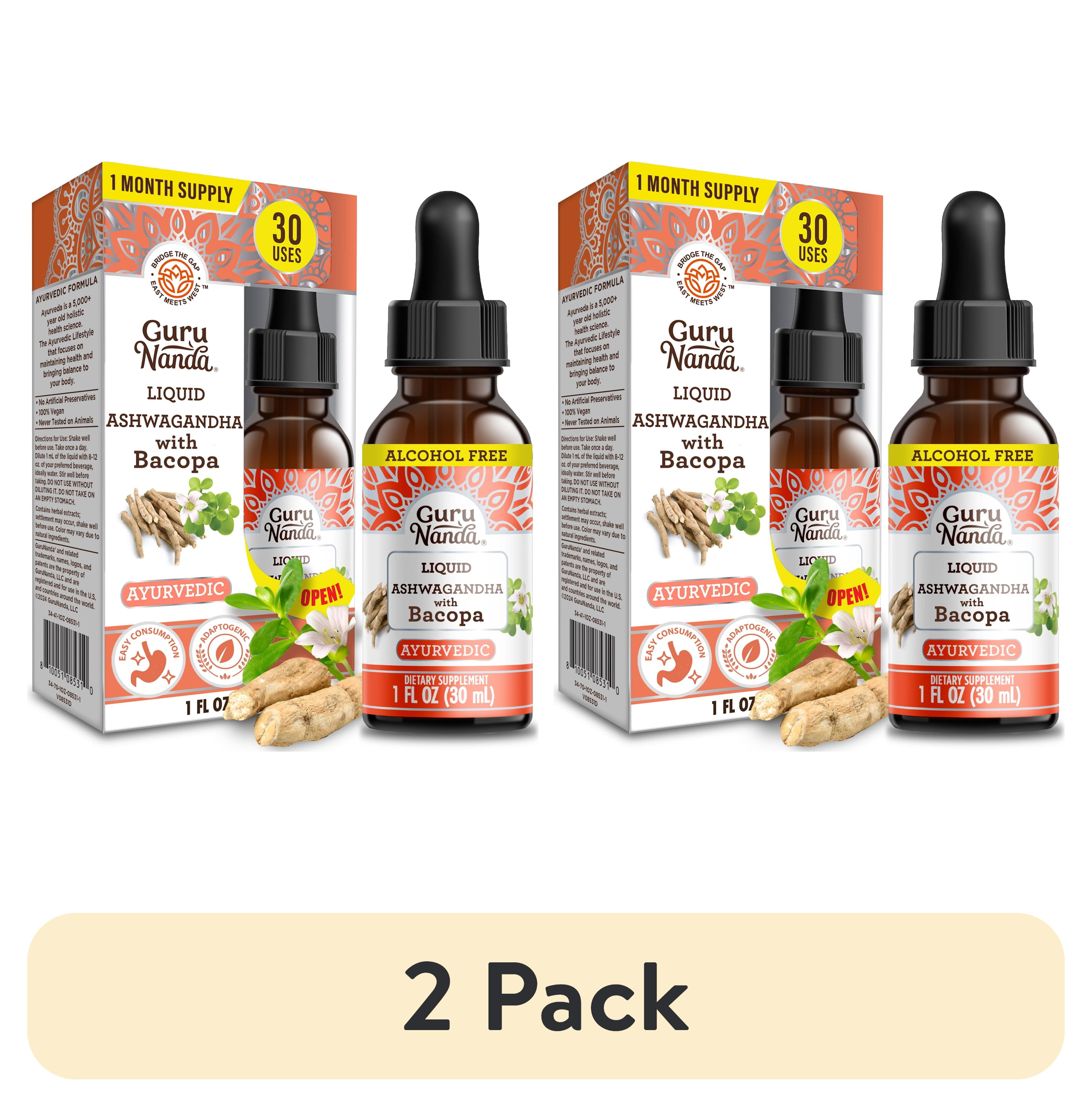 (2 pack) GuruNanda Liquid Ashwagandha and Bacopa Dietary Supplement for ...