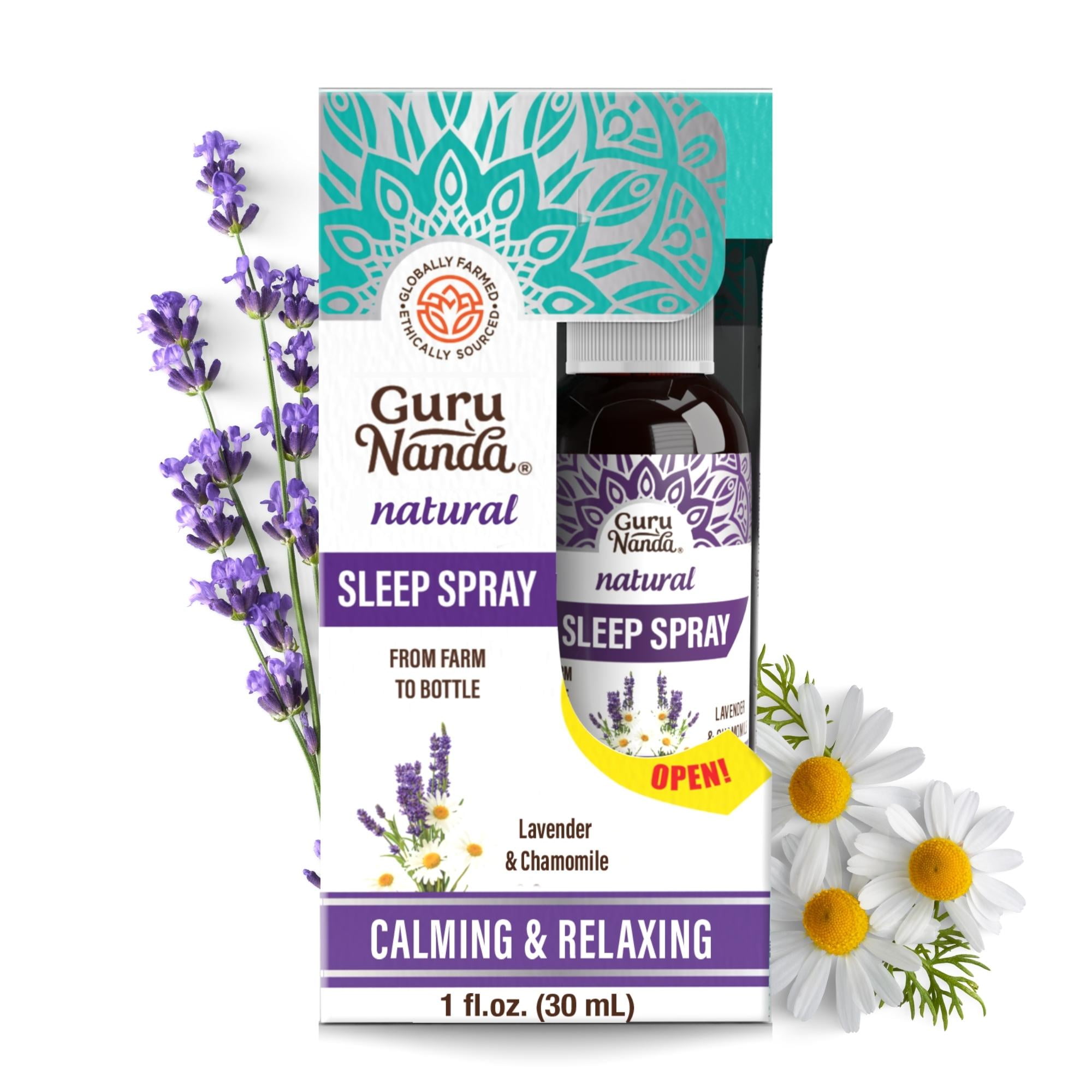 GuruNanda Natural Sleep Spray - Blend of Lavender & Chamomile Essential Oils for Restful Sleep ...