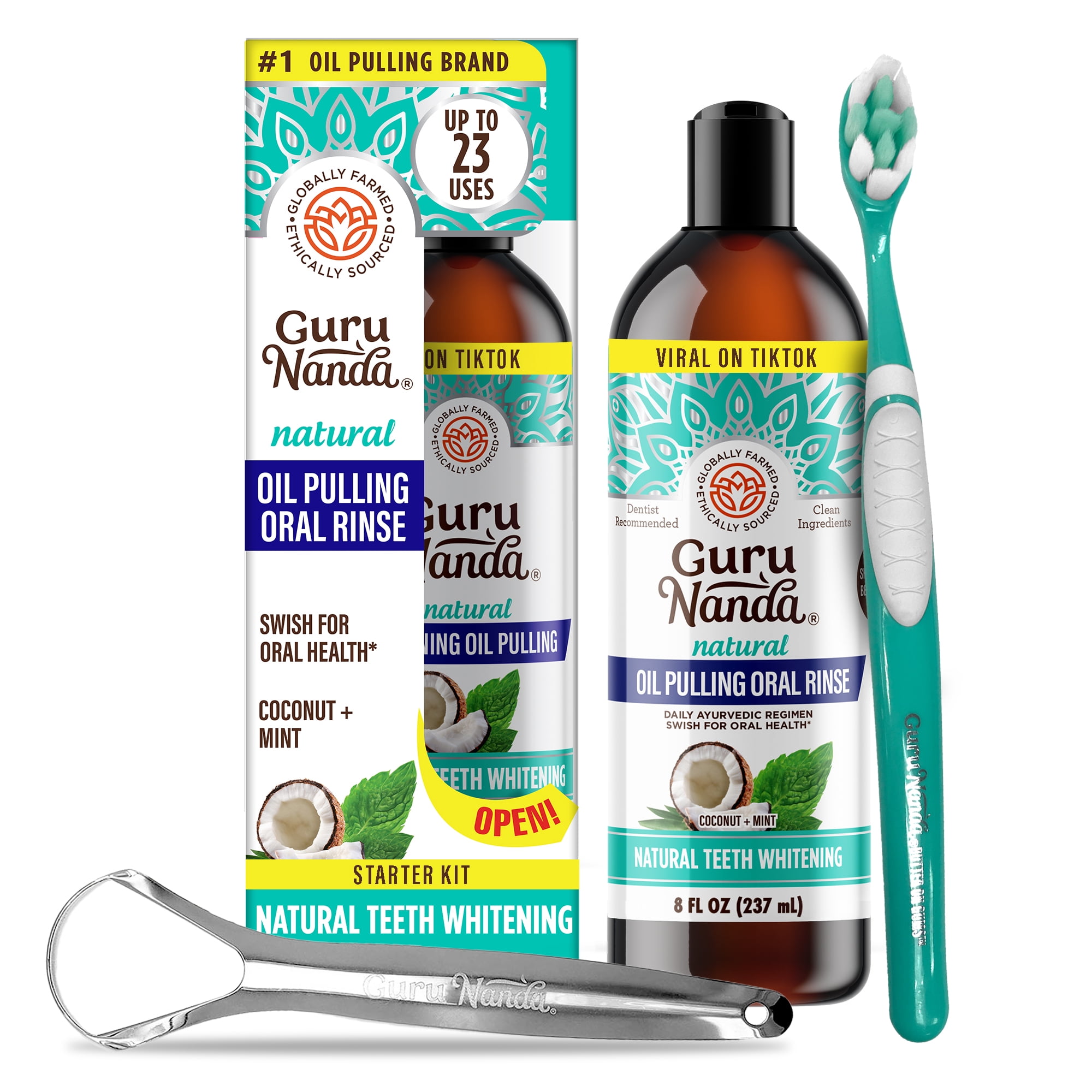 GuruNanda Oil Pulling with Coconut + Mint, Essential Oils & Vitamins D3 ...