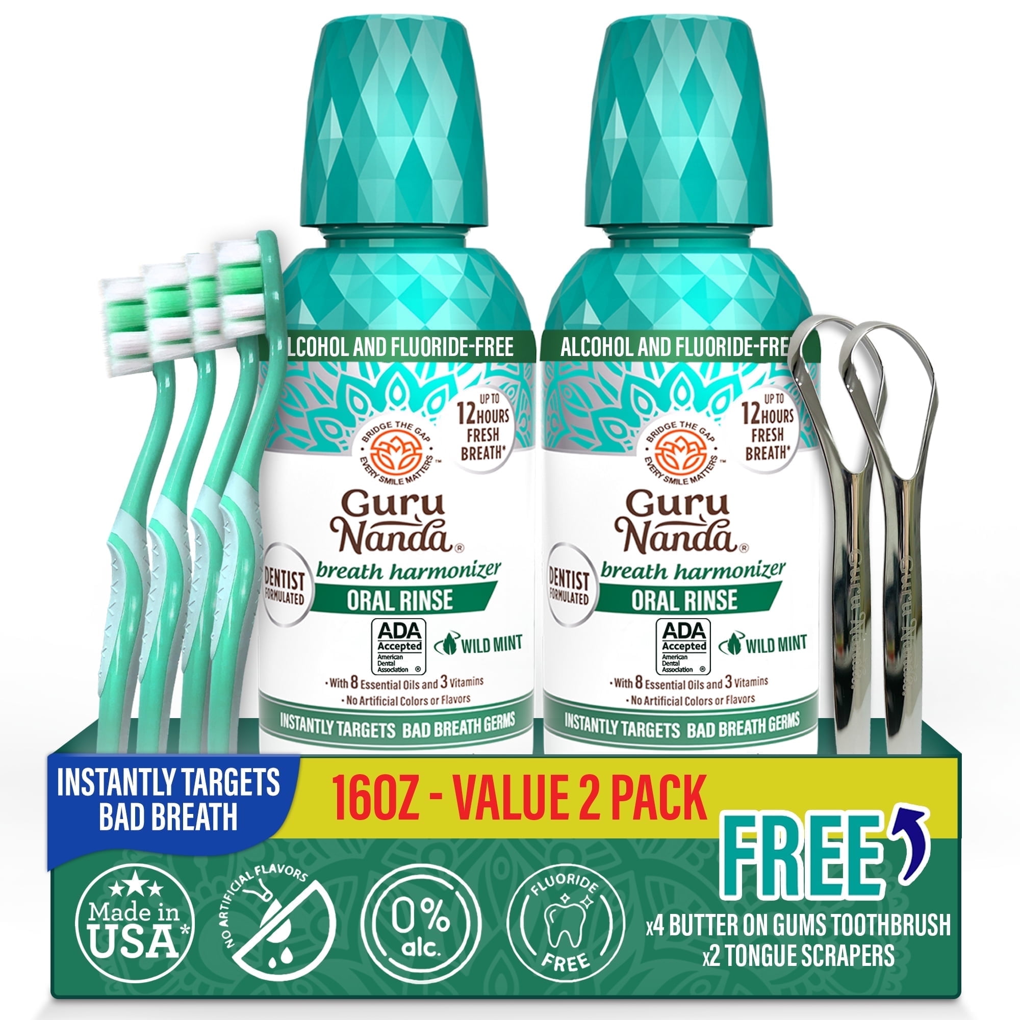 GuruNanda Oral Rinse Mouthwash 16 fl oz, with Essential Oils, Vitamins ...
