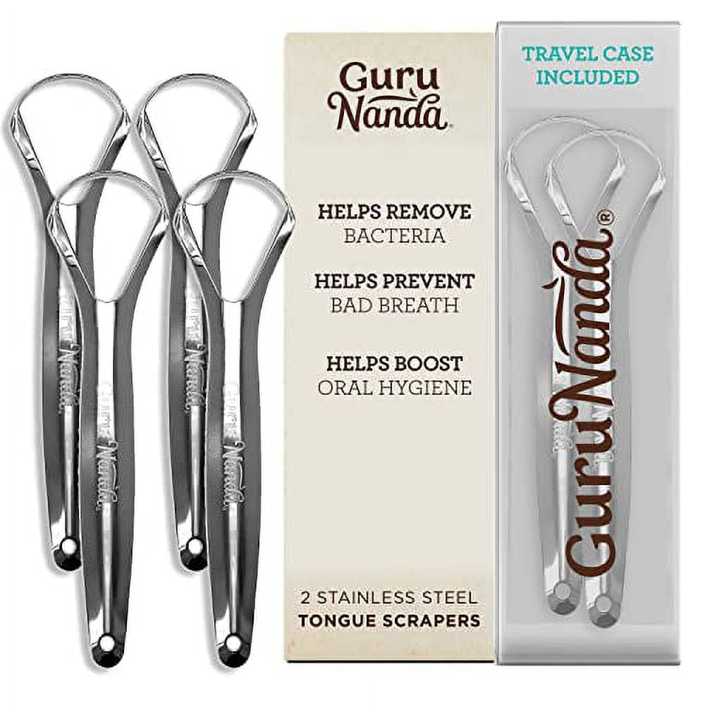 GuruNanda Stainless Steel Tongue Scraper (4 Count), Fights Bad Breath ...