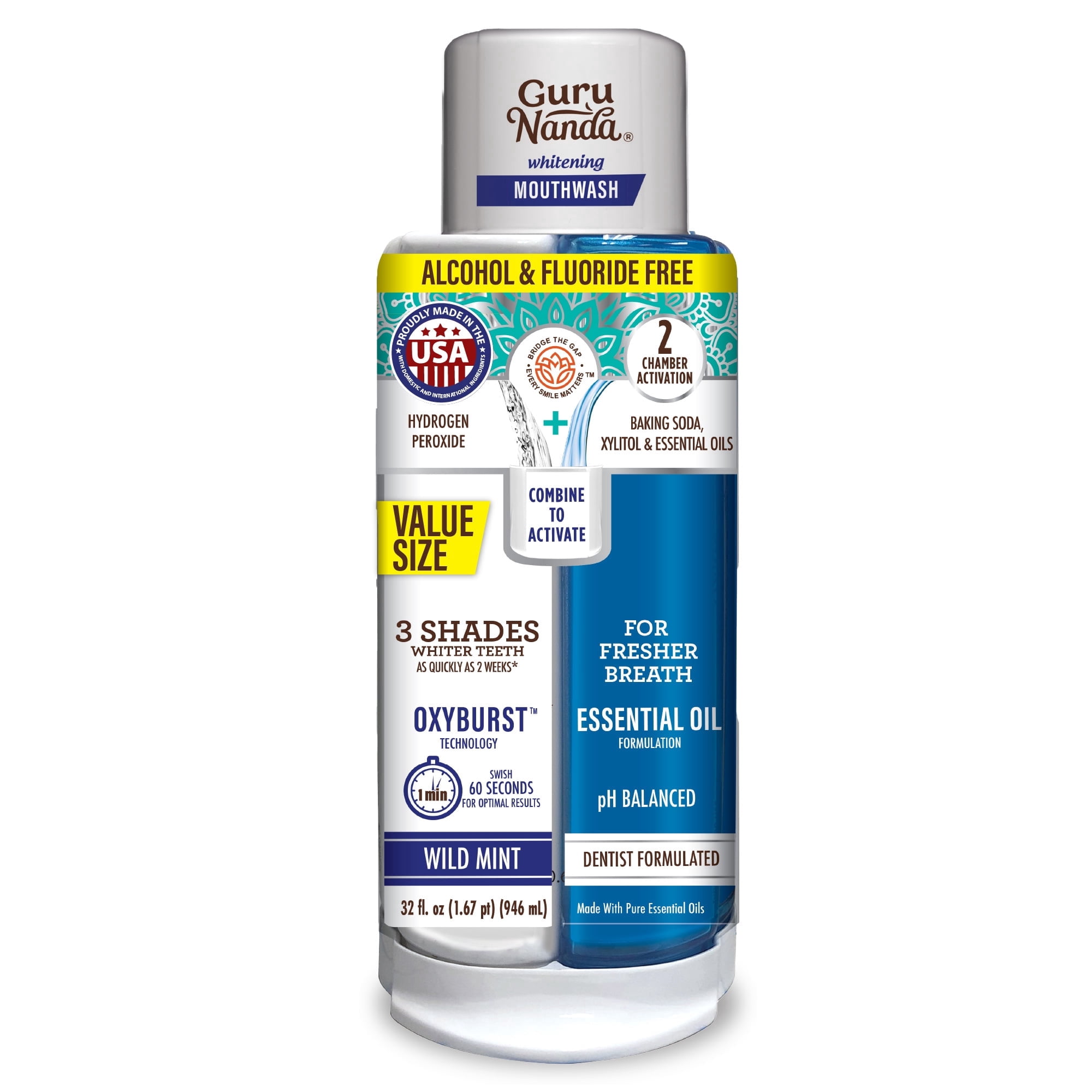 GuruNanda Teeth Whitening Dual Barrel Oxyburst Mouthwash - Value Size ...