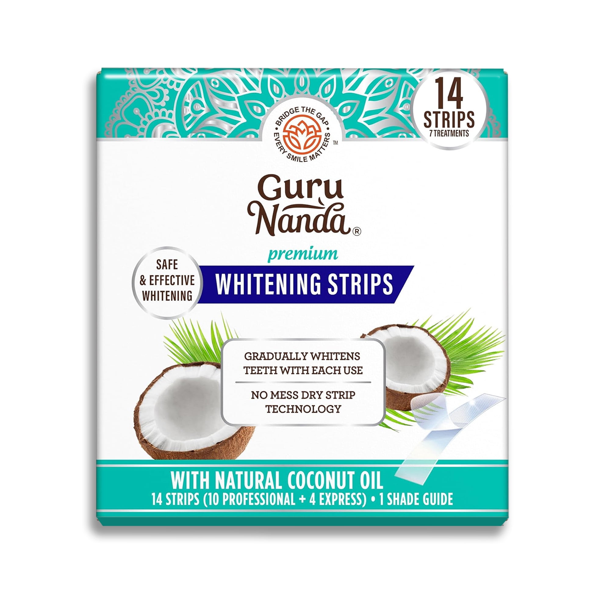 GuruNanda Teeth Whitening Strips Infused with Coconut Oil, 7 Treatments ...