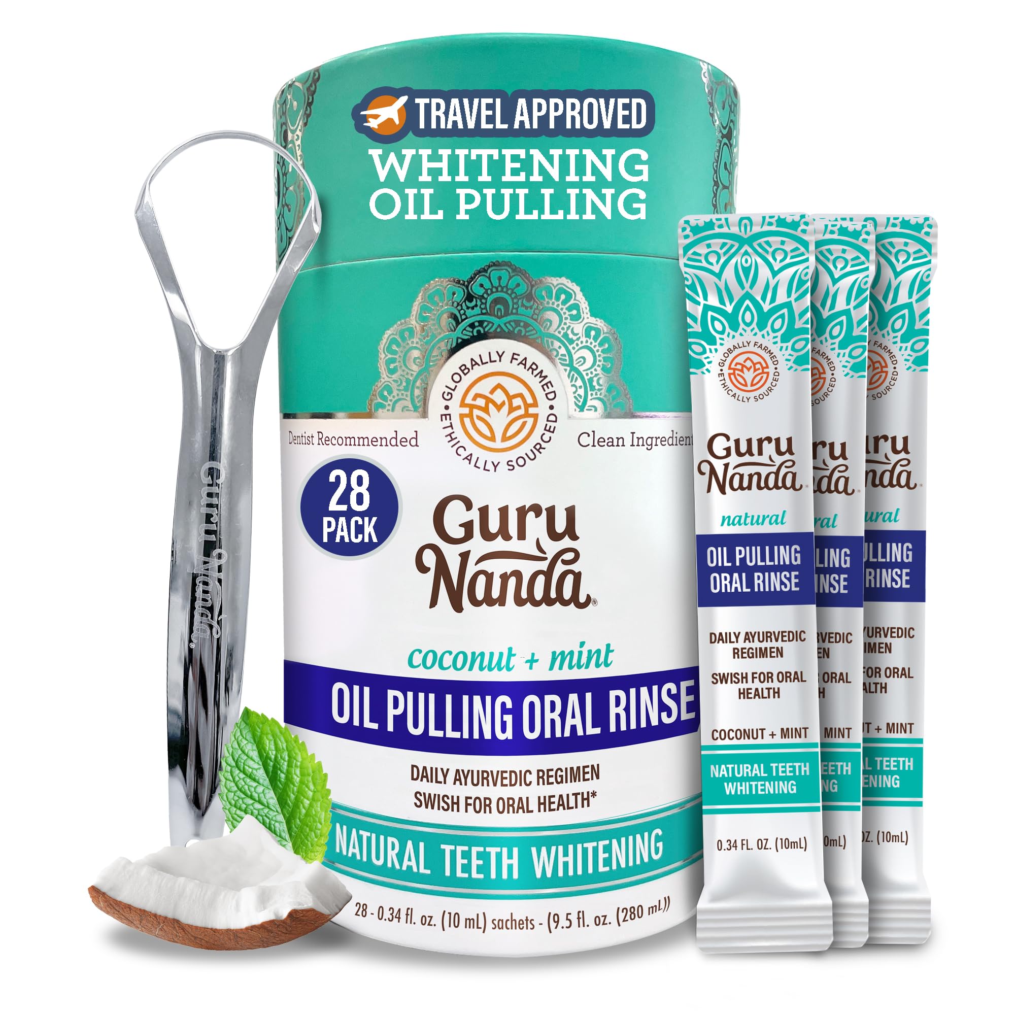 GuruNanda Travel Sachets Coconut Oil Pulling, Fresh Breath & Whitening ...