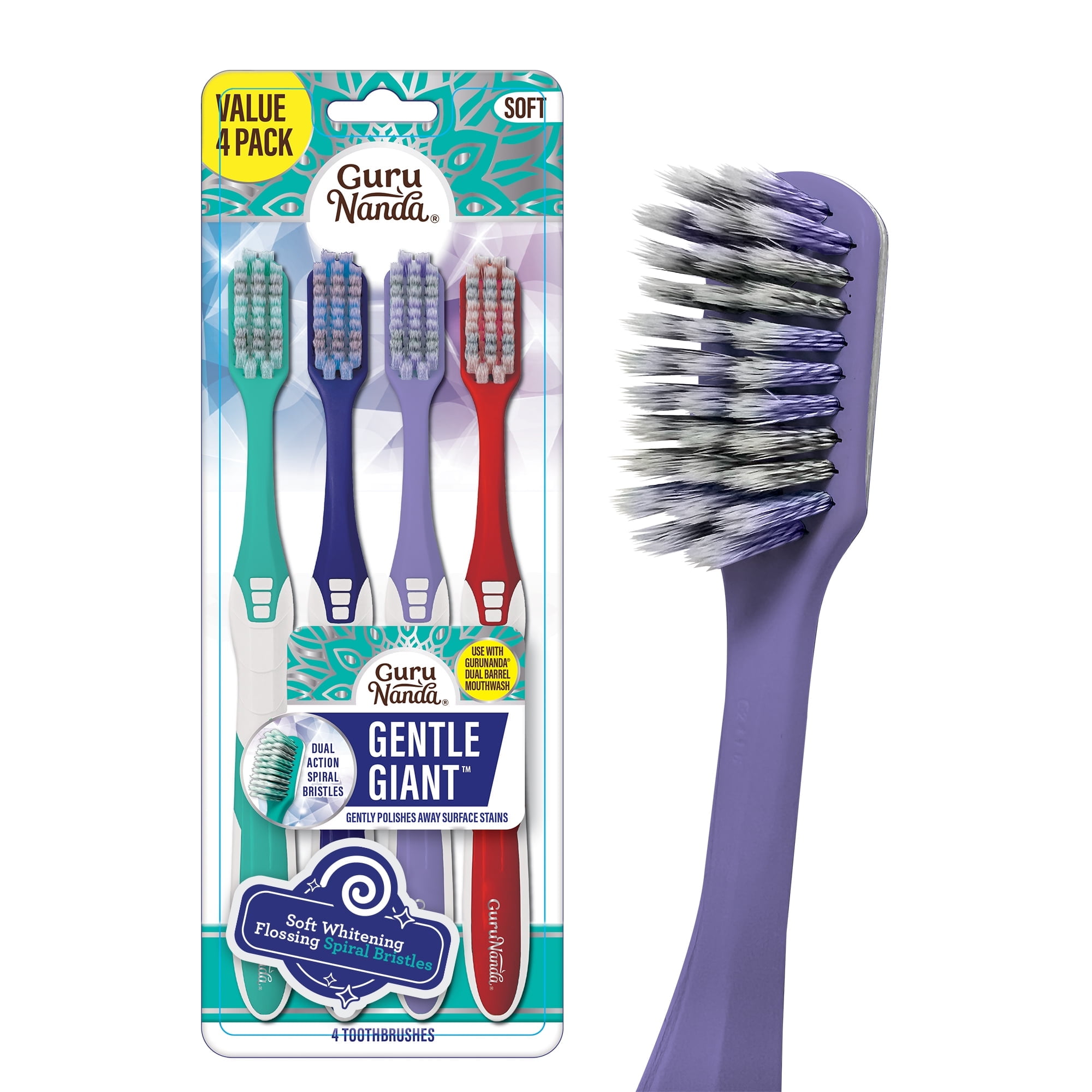 GuruNanda Gentle Giant Toothbrush with Dual Action Flossing Spiral ...
