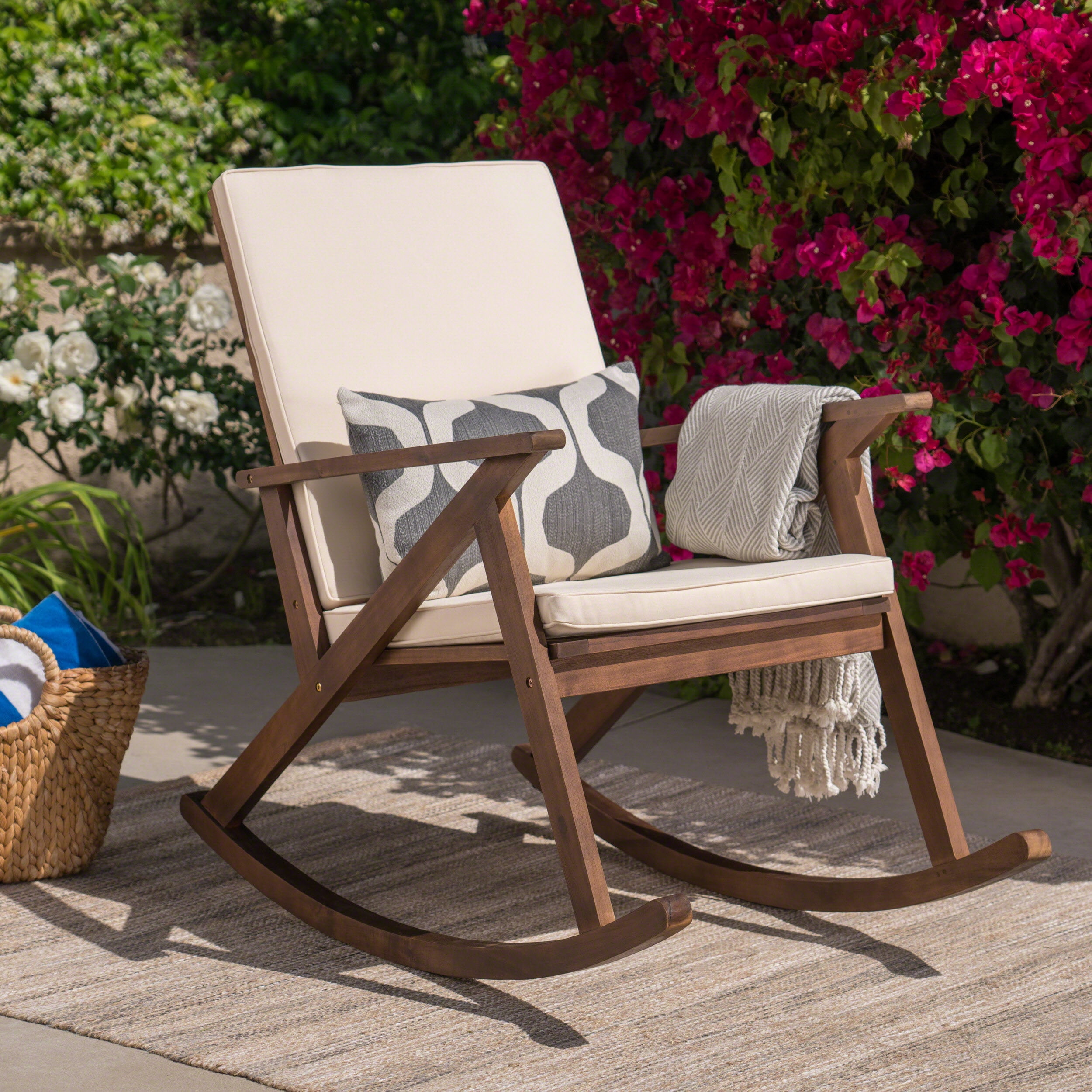 Gus Rocking Chair,Brown Gray Acacia Wood Garden Outdoor Patio Patio ...