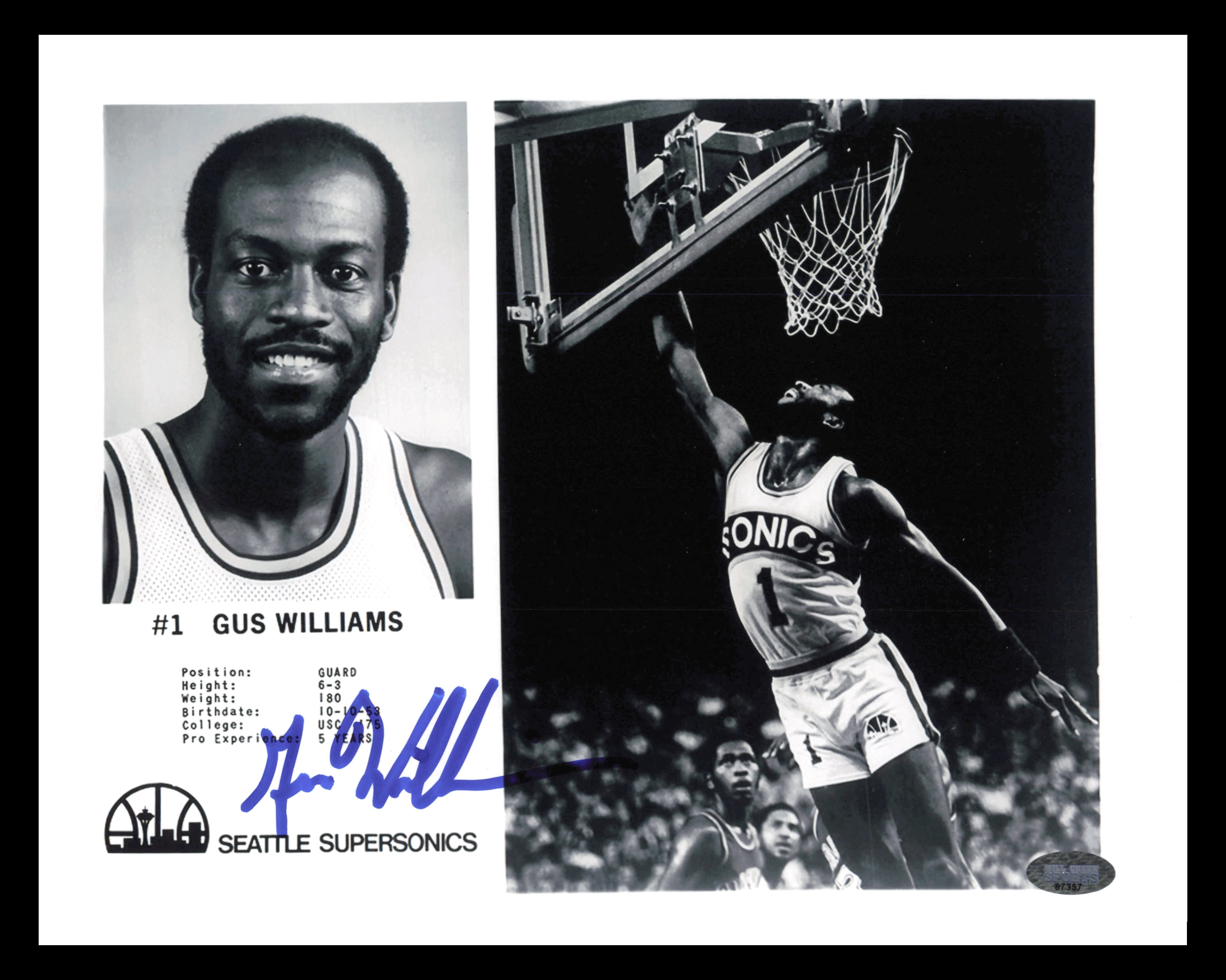 Gus Williams Autographed 8x10 Photo Seattle Supersonics MCS Holo #87357 ...