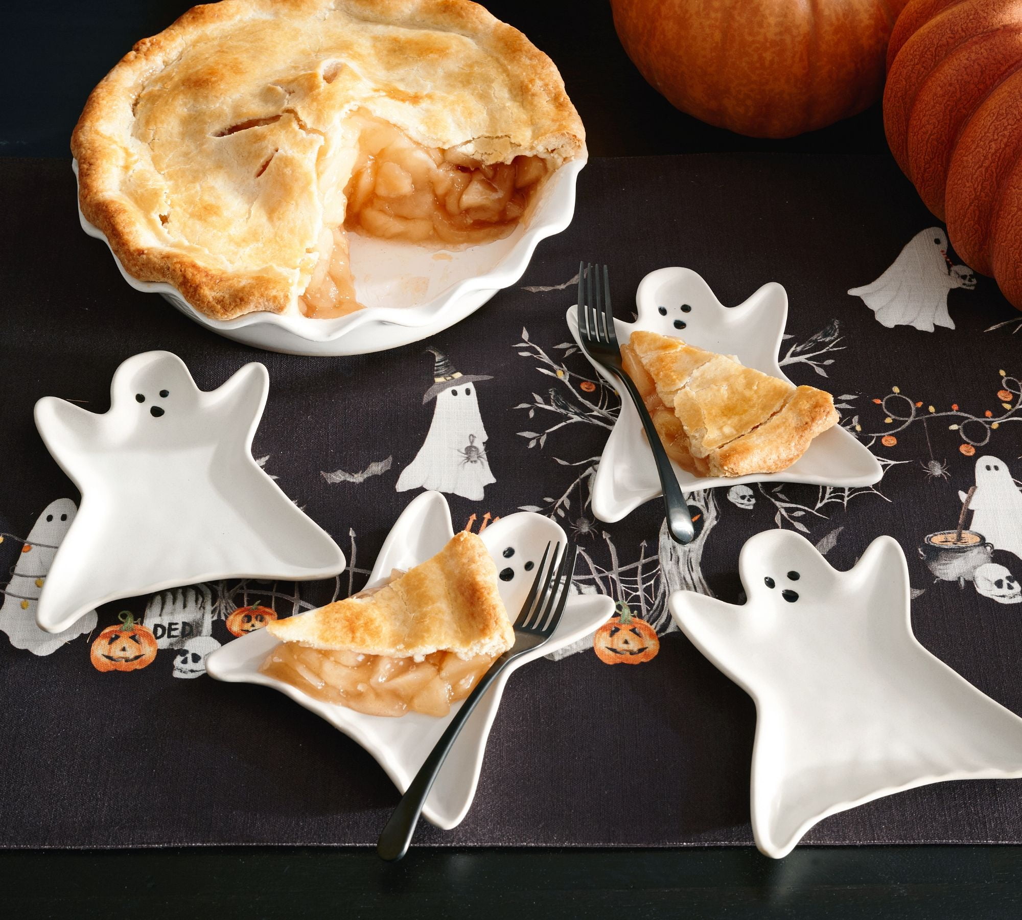 Gus the Ghost Stoneware Appetizer Plates - Set of 4 Halloween Small ...