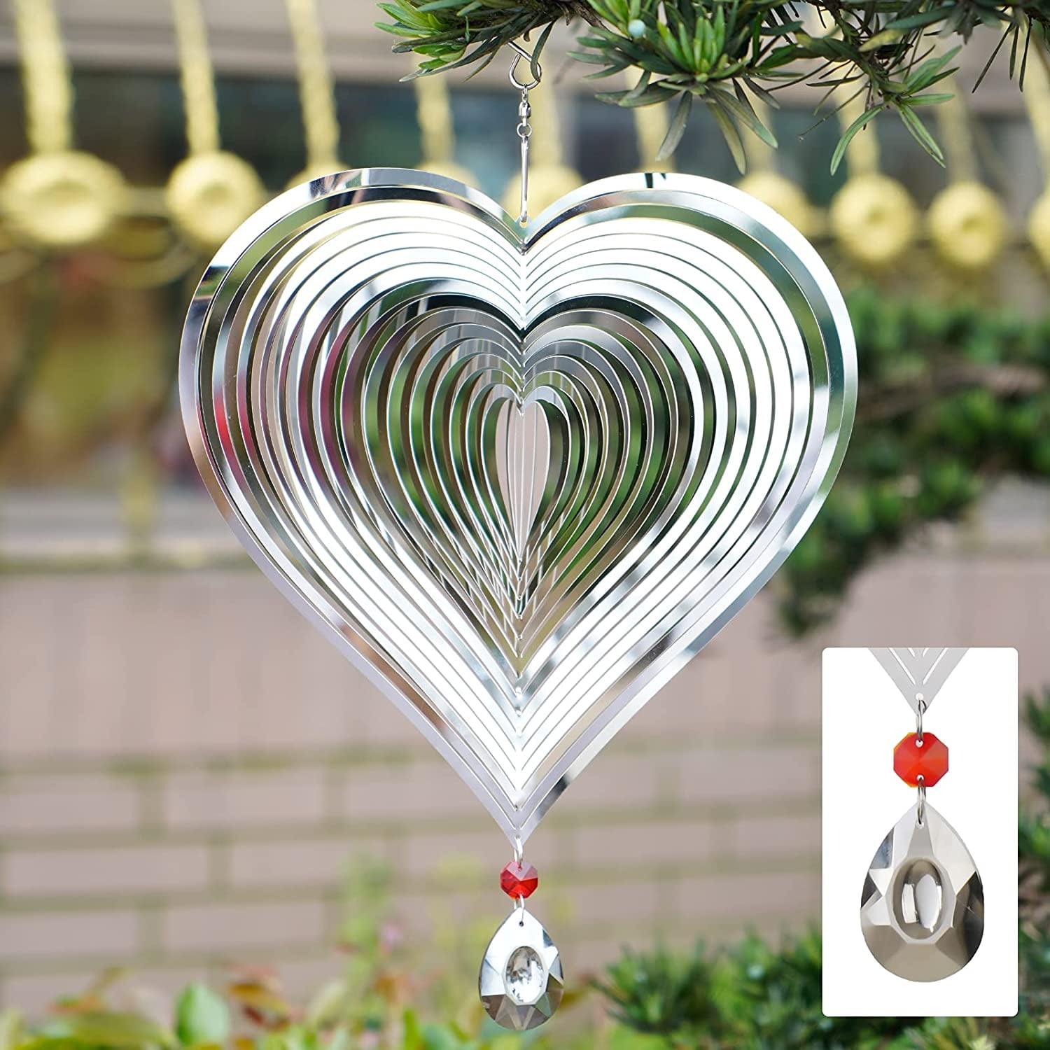 Gustamucho Silver Heart Wind Spinner, Metal Wind Sculpture and Spinners ...