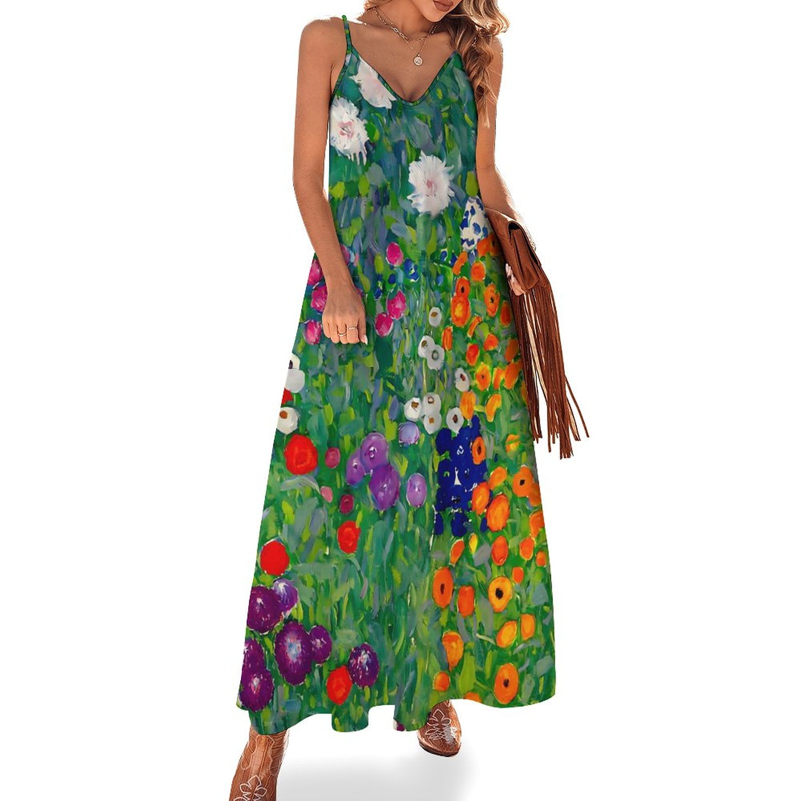 Gustav Klimt Art Dress Farm Garden Elegant Maxi Dress V Neck Bohemia ...