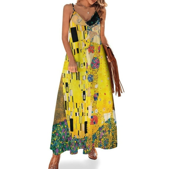 Gustav Klimt Art Dress Farm Garden Elegant Maxi Dress V Neck Bohemia ...