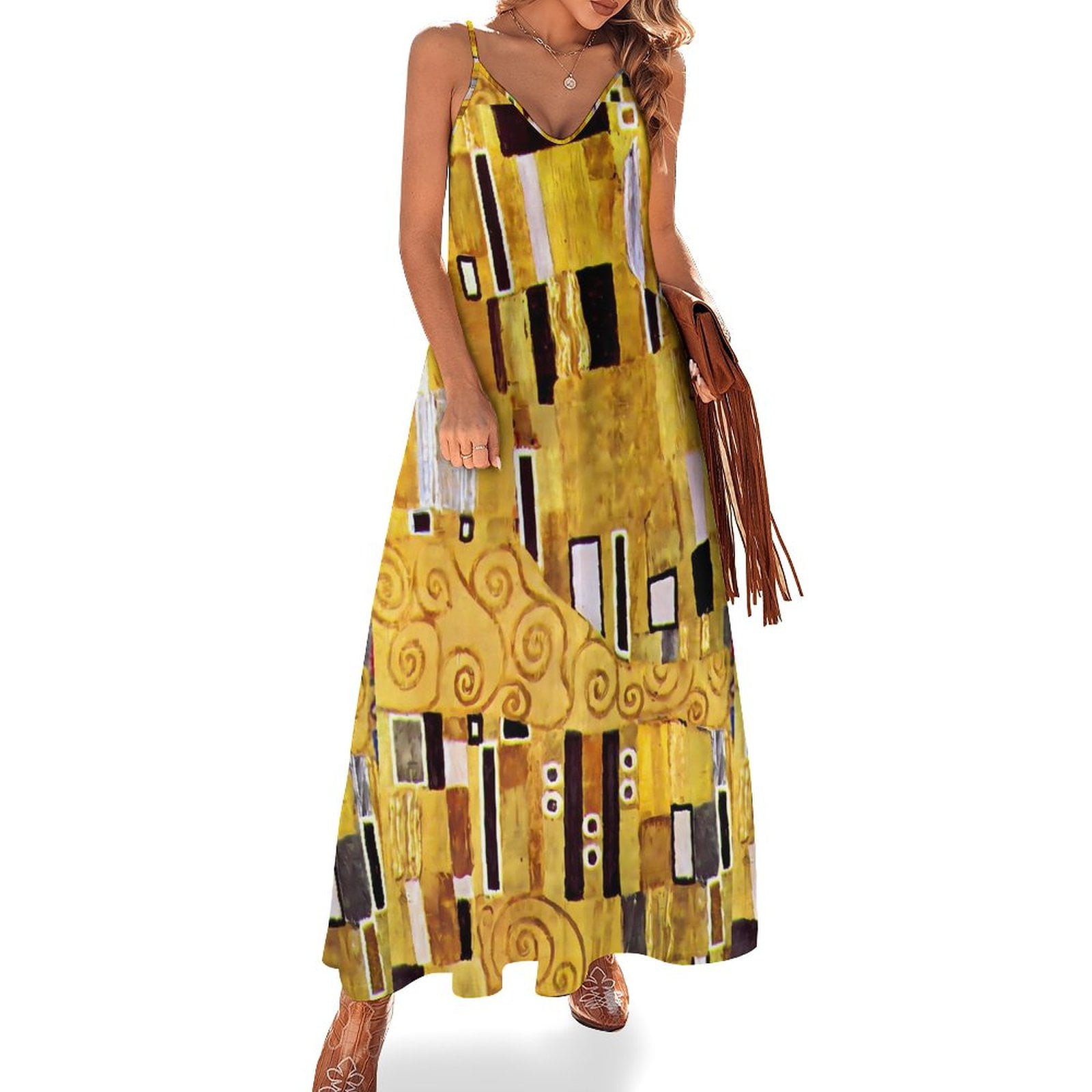Gustav Klimt Art Dress Farm Garden Elegant Maxi Dress V Neck Bohemia ...