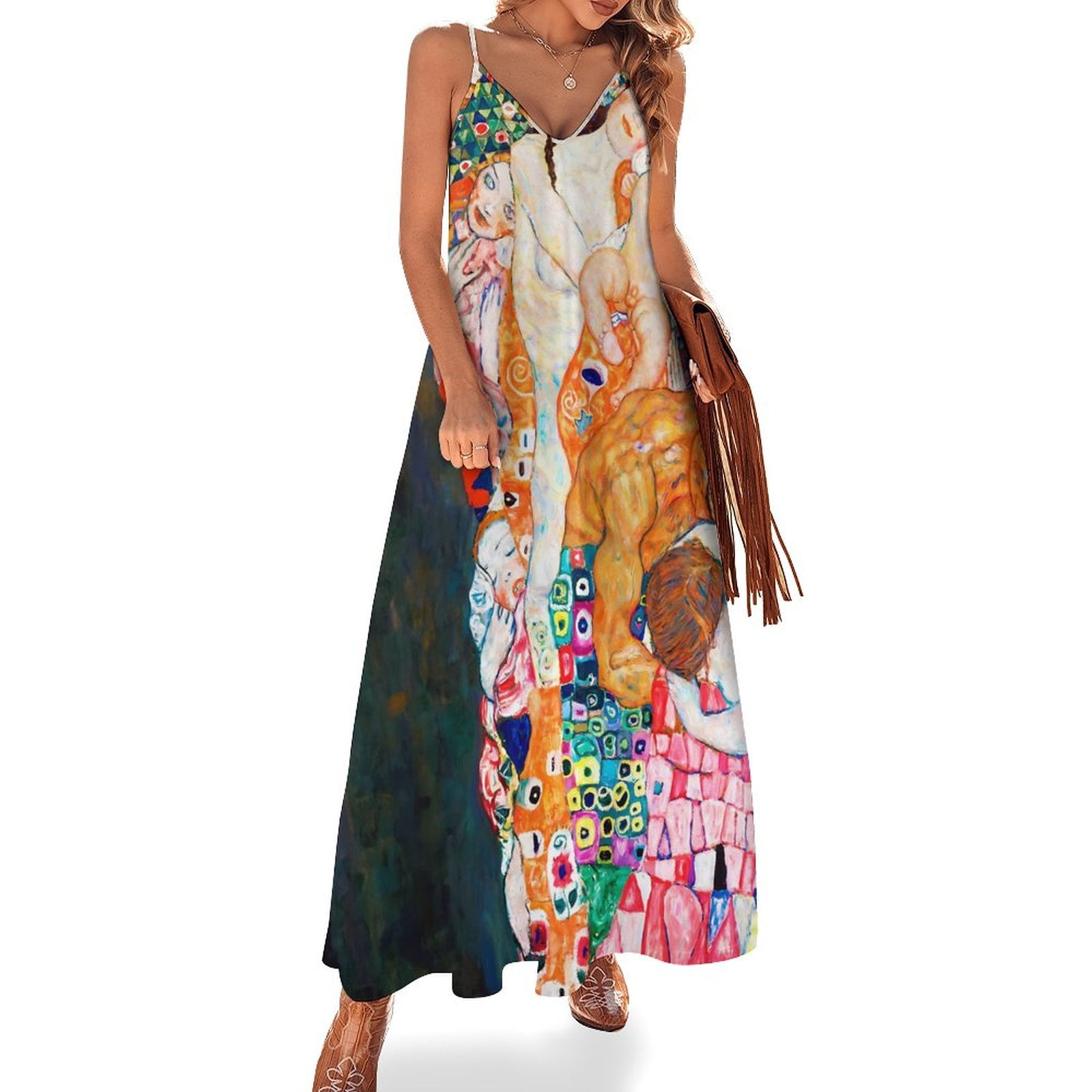 Gustav Klimt Art Dress Farm Garden Elegant Maxi Dress V Neck Bohemia ...