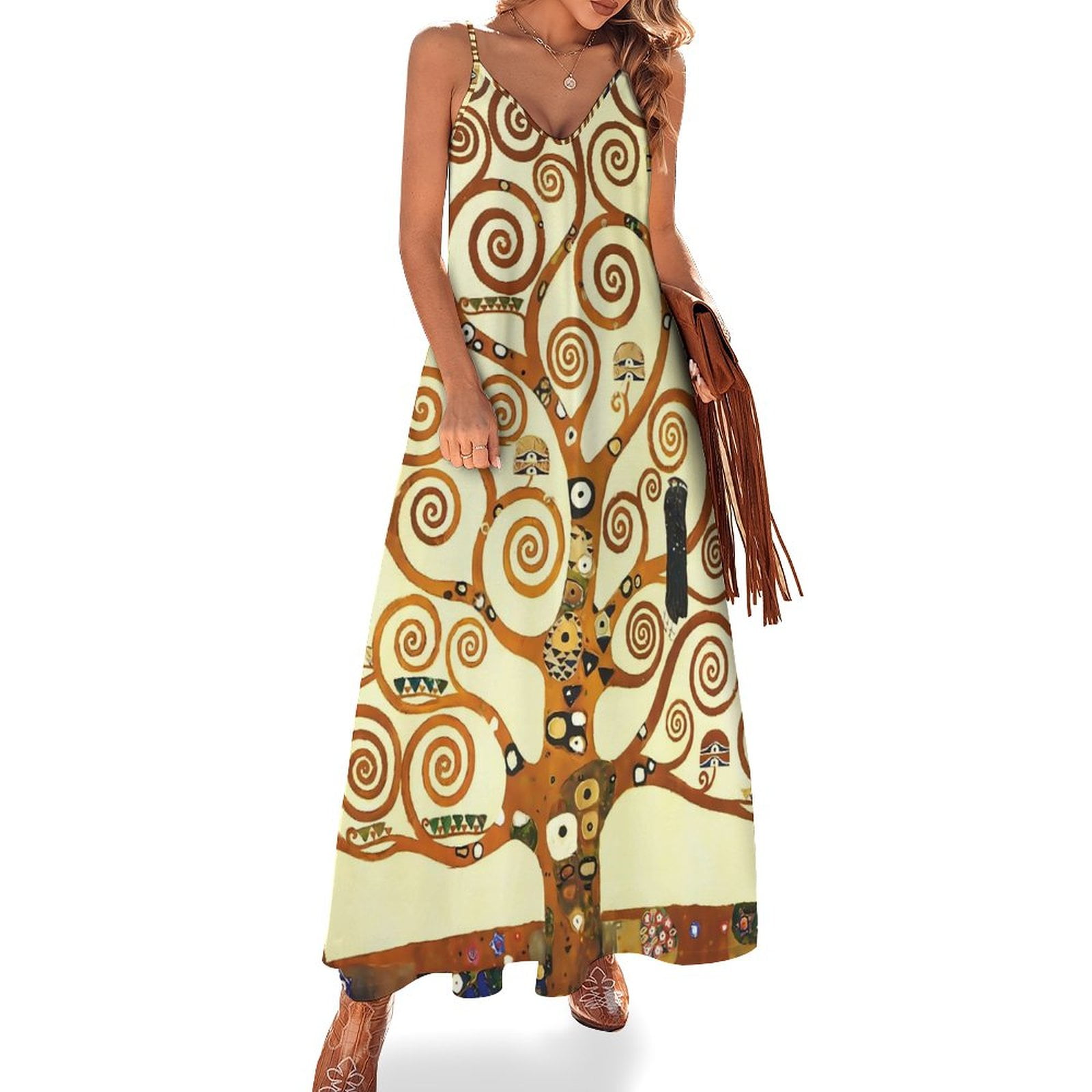 Gustav Klimt Art Dress Farm Garden Elegant Maxi Dress V Neck Bohemia ...