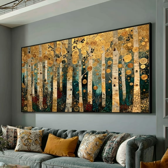 Gustav Klimt Birch Trees Canvas, Gold Leaf Forest Wall Art, Abstract ...