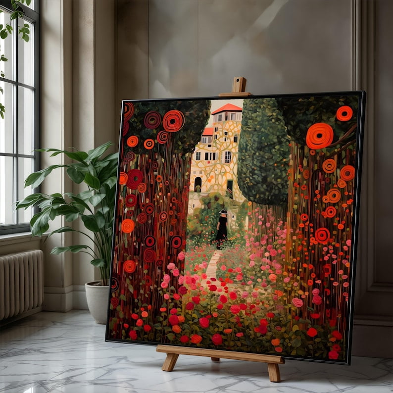 Gustav Klimt Floral Pathway Canvas, Abstract Garden Wall Art, Colorful ...