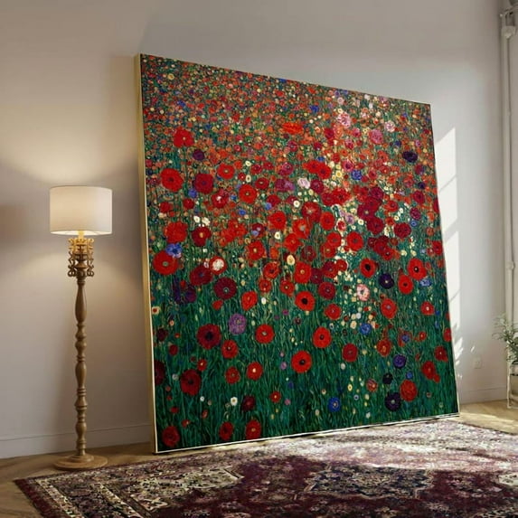 Gustav Klimt Flowers Canvas, Vibrant Red Poppies Canvas, Floral Garden ...