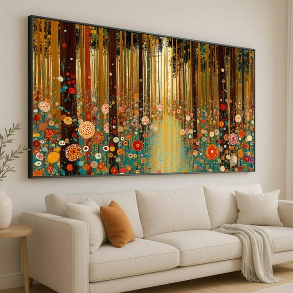 Gustav Klimt Forest Path Canvas, Abstract Floral Wall Art, Colorful ...