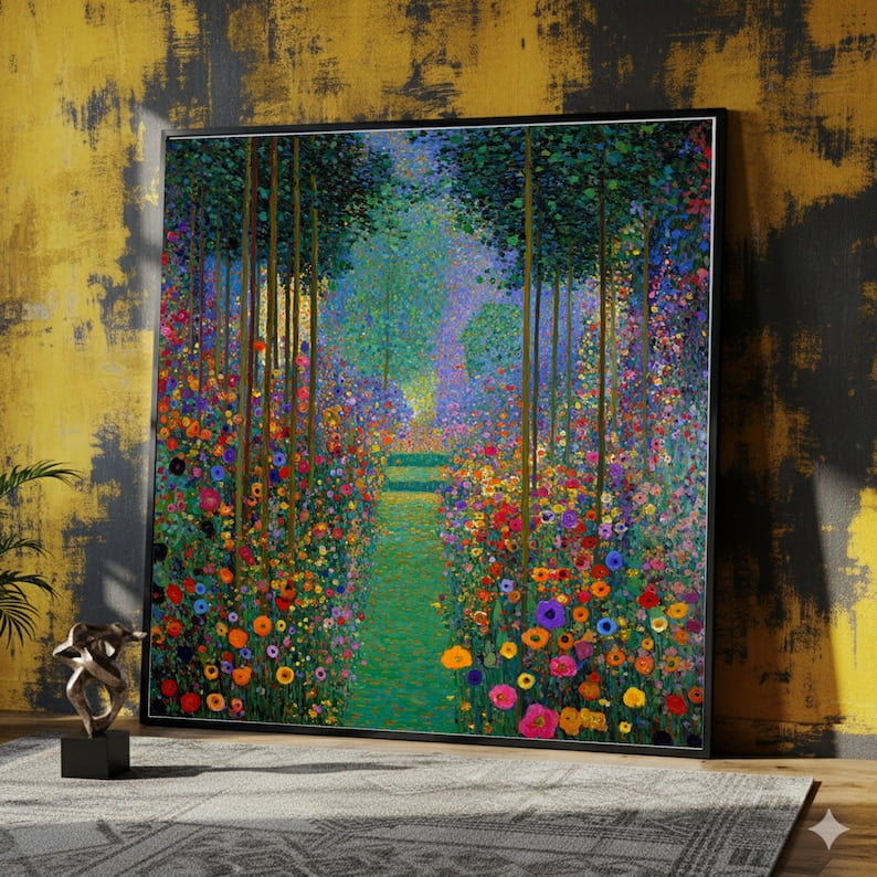 Gustav Klimt Garden Path Canvas Wall Art, Colorful Floral Impressionist ...