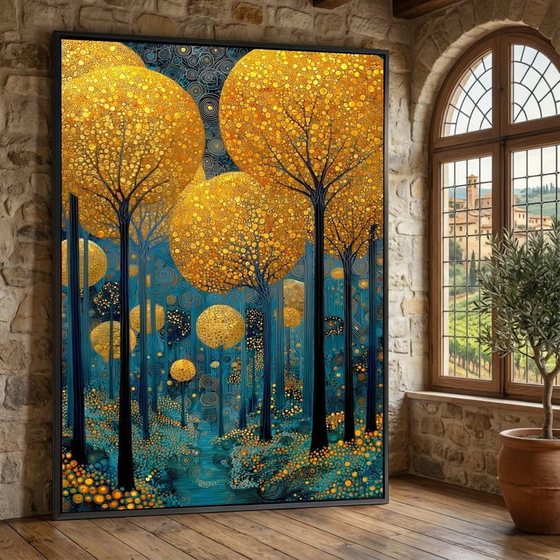 Gustav Klimt Golden Autumn Forest Canvas, Abstract Tree Art, Modern ...