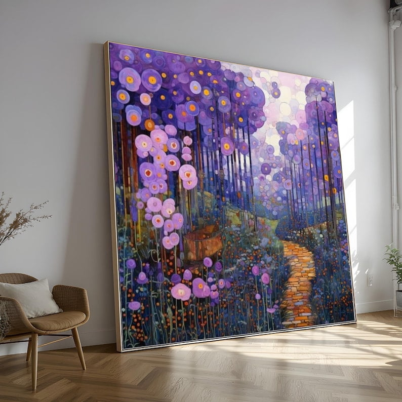 Gustav Klimt Purple Forest Path Canvas, Abstract Floral Wall Art ...