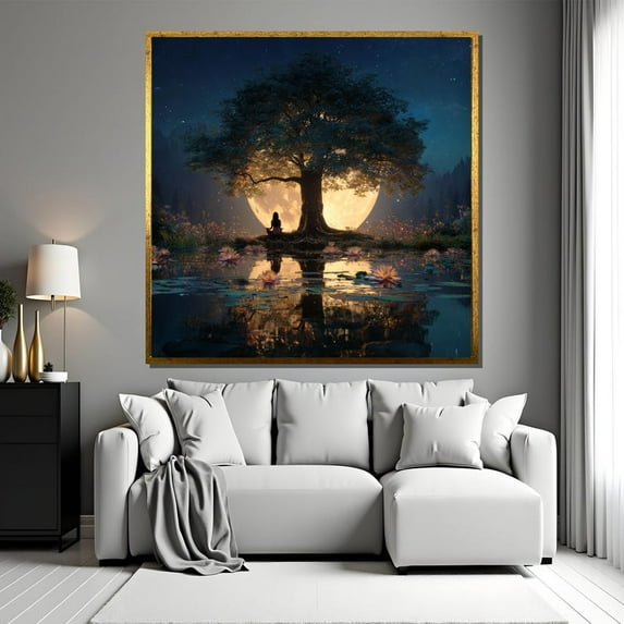 Gustav Klimt Style Canvas – Enchanted Tree and Full Moon Reflection ...