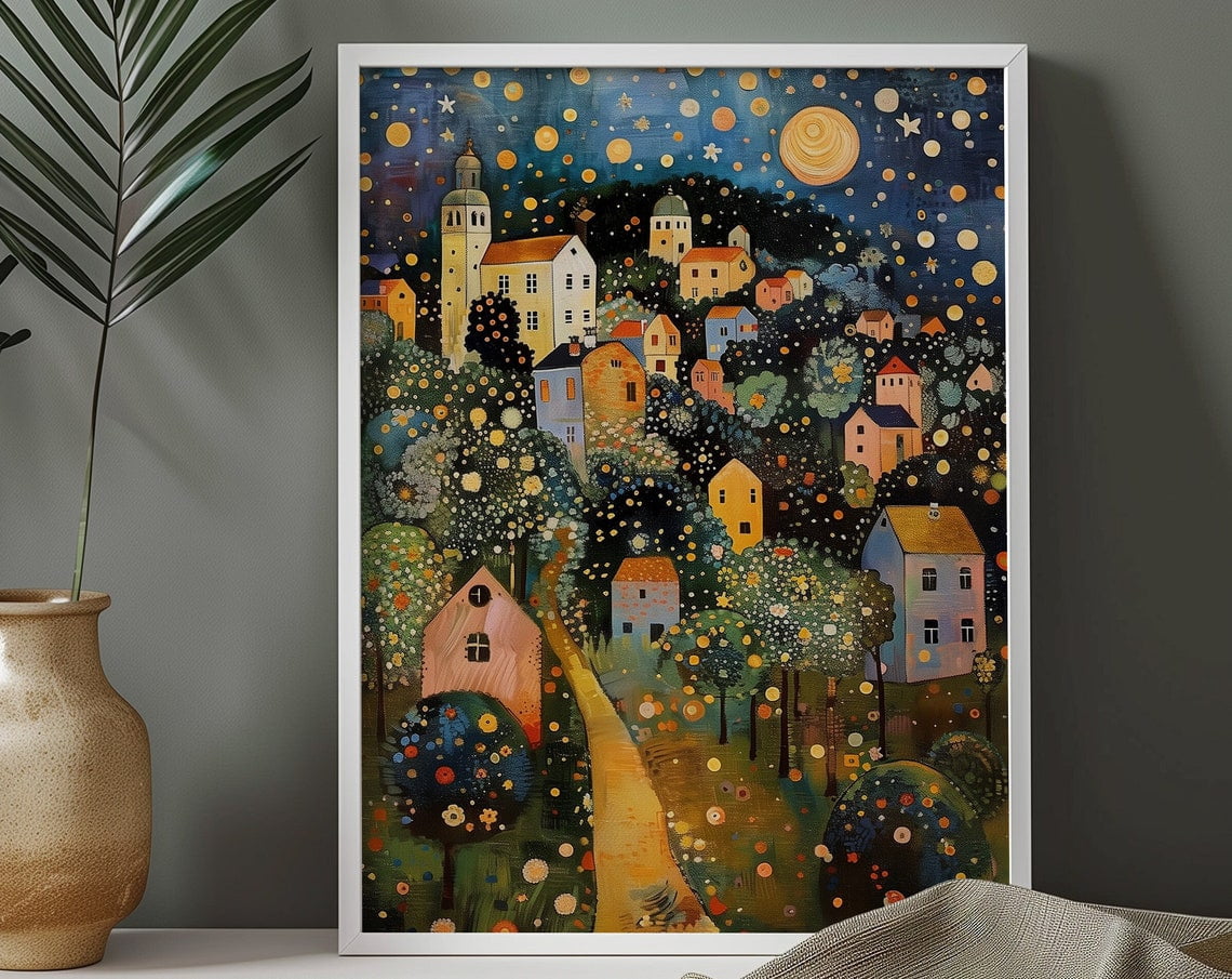 Gustav Klimt Village Night Print, Gustav Klimt Poster, Klimt Exhibition ...