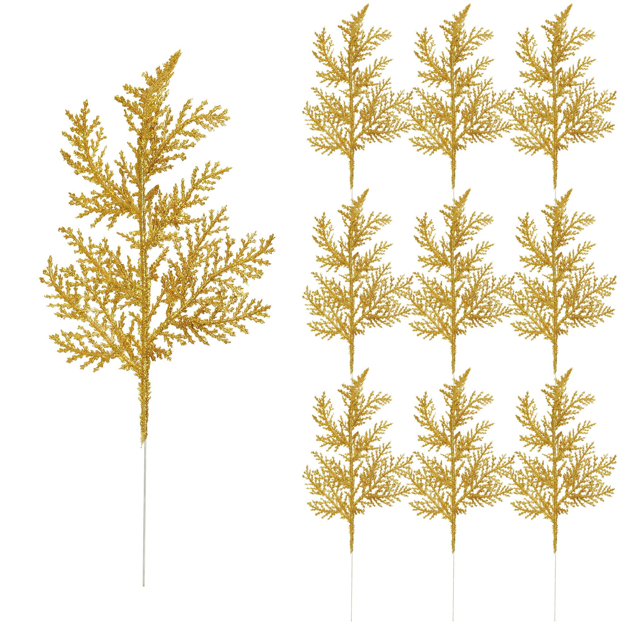 Gustave 10 Pcs Artificial Christmas Glitter Pine Leaves Picks Needles ...