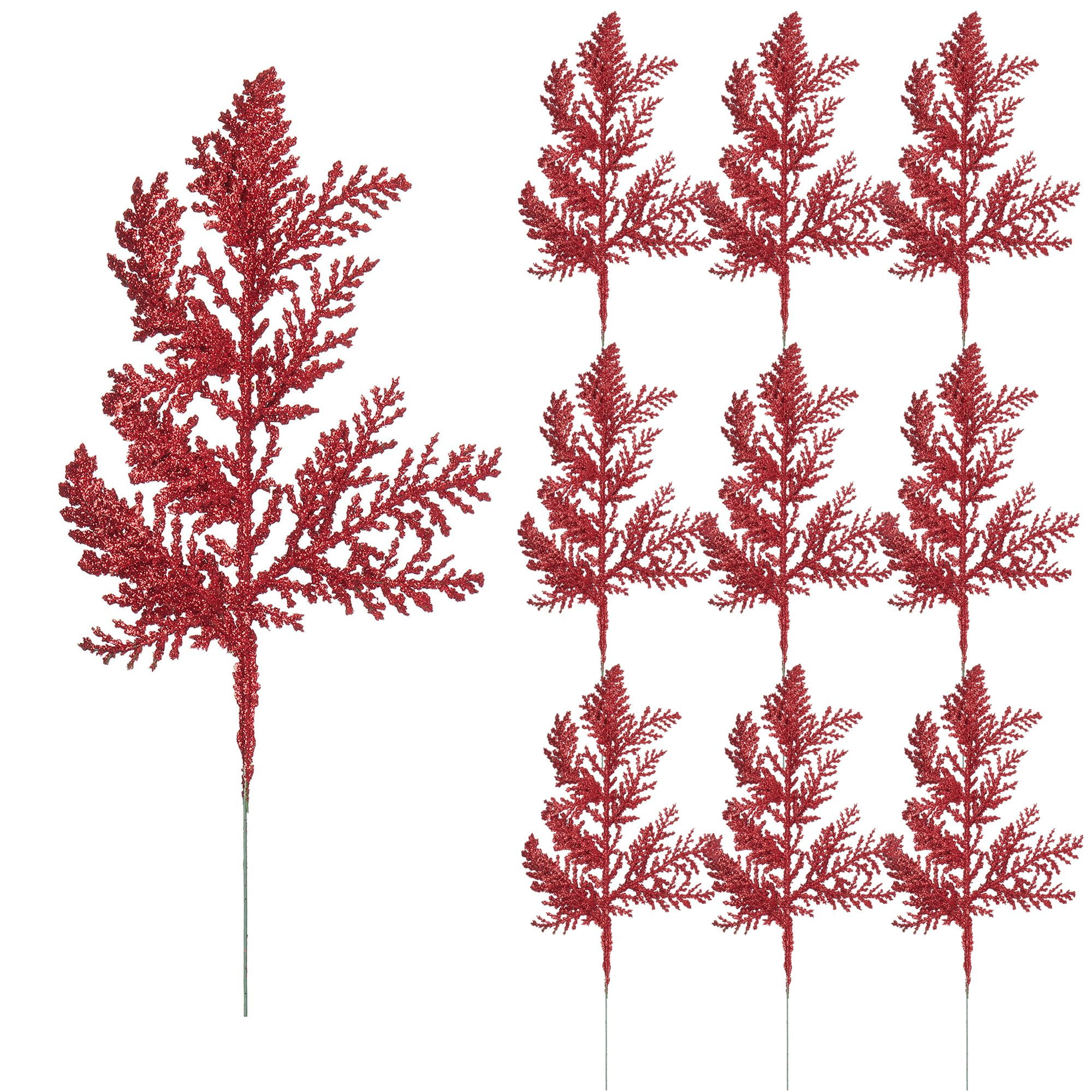Gustave 10 Pcs Artificial Christmas Glitter Pine Leaves Picks Needles ...