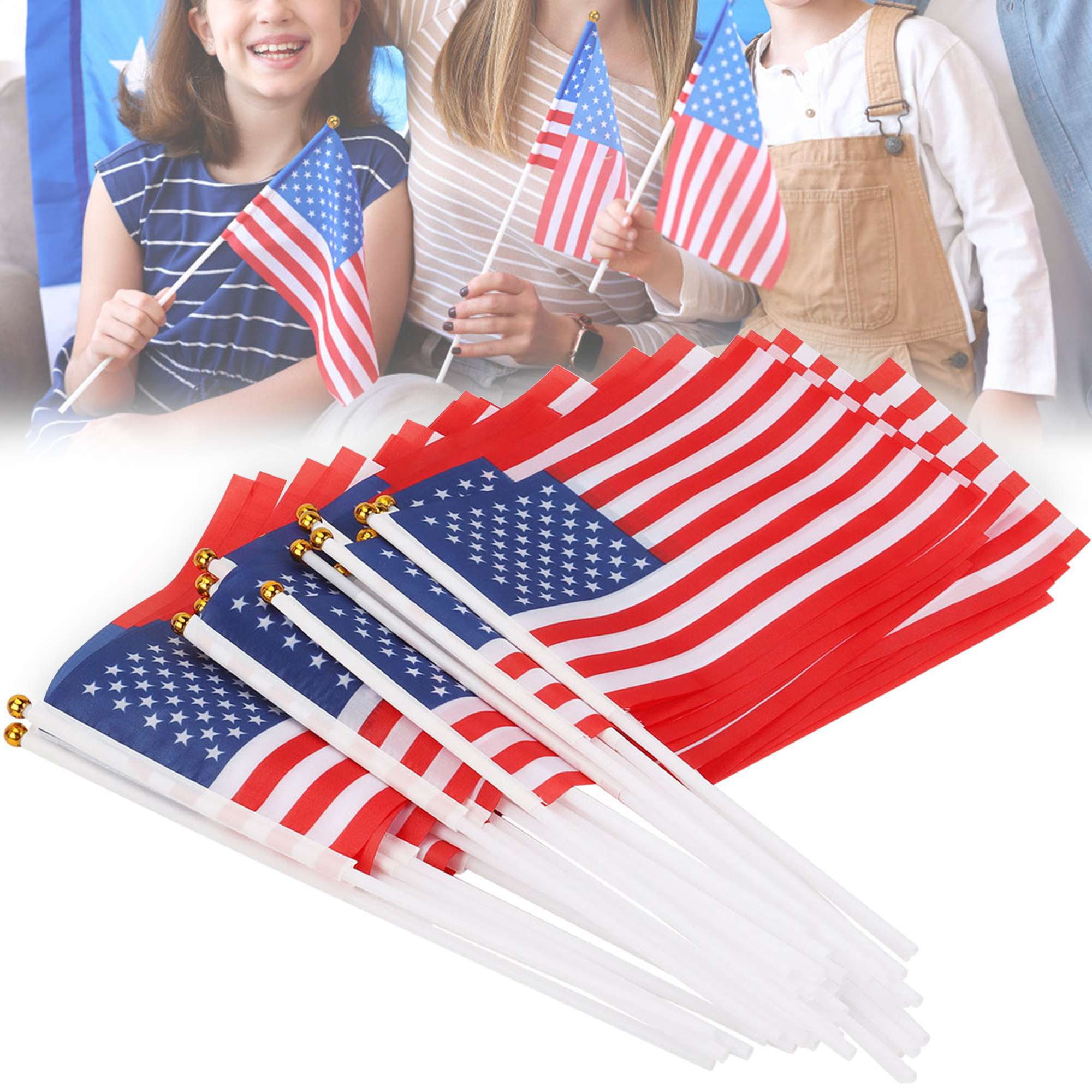 Gustave 100 Pack Small American Flags on Stick, Mini US USA HandHeld ...