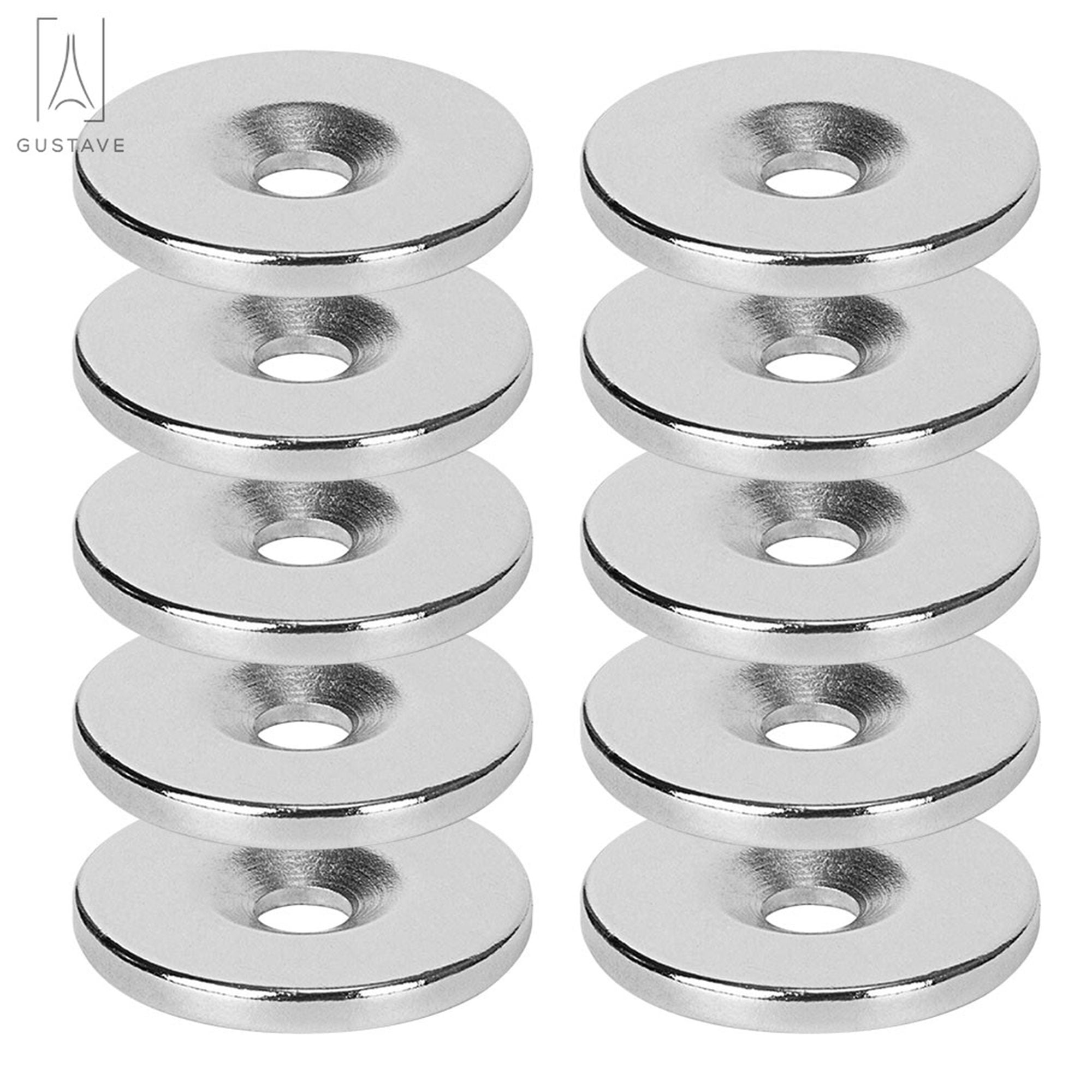 Gustave 10PCS Neodymium Disc Countersunk Hole Magnets, 0.79 inch D x 0. ...
