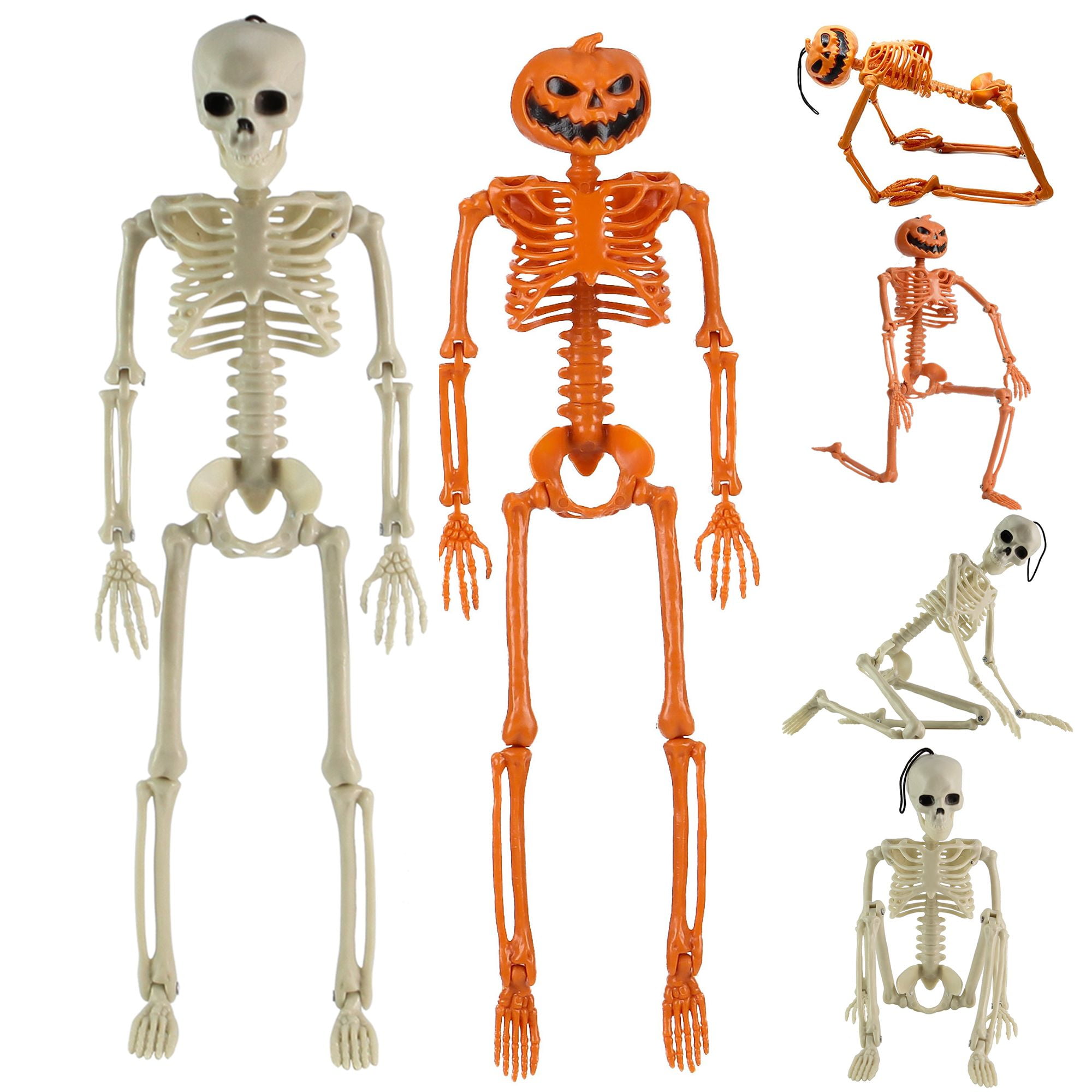 Gustave 15" Halloween Posable Skeleton Pumpkin Head Full Body Skeleton ...