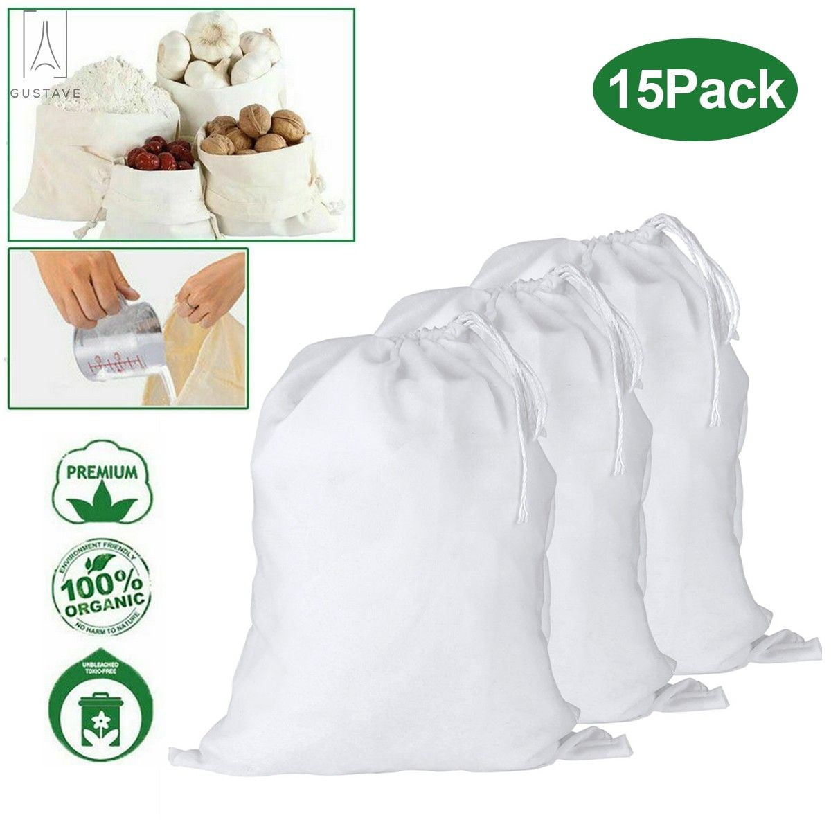 Gustave 15 Pack Nut Milk Bag Reusable Cheesecloth Bags for Straining ...