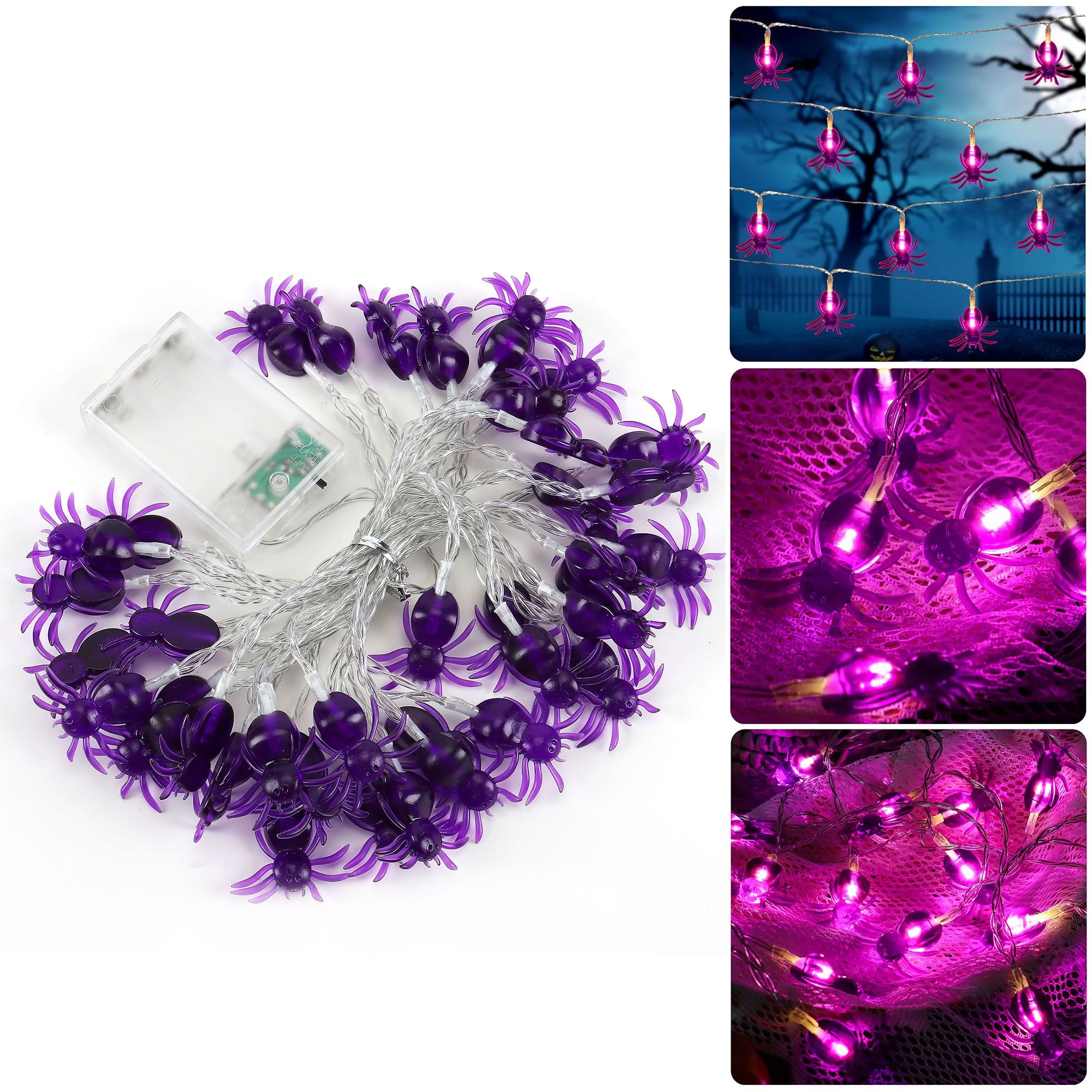 Gustave 19.7ft 40 LED Halloween Spider String Lights Purple Spider ...