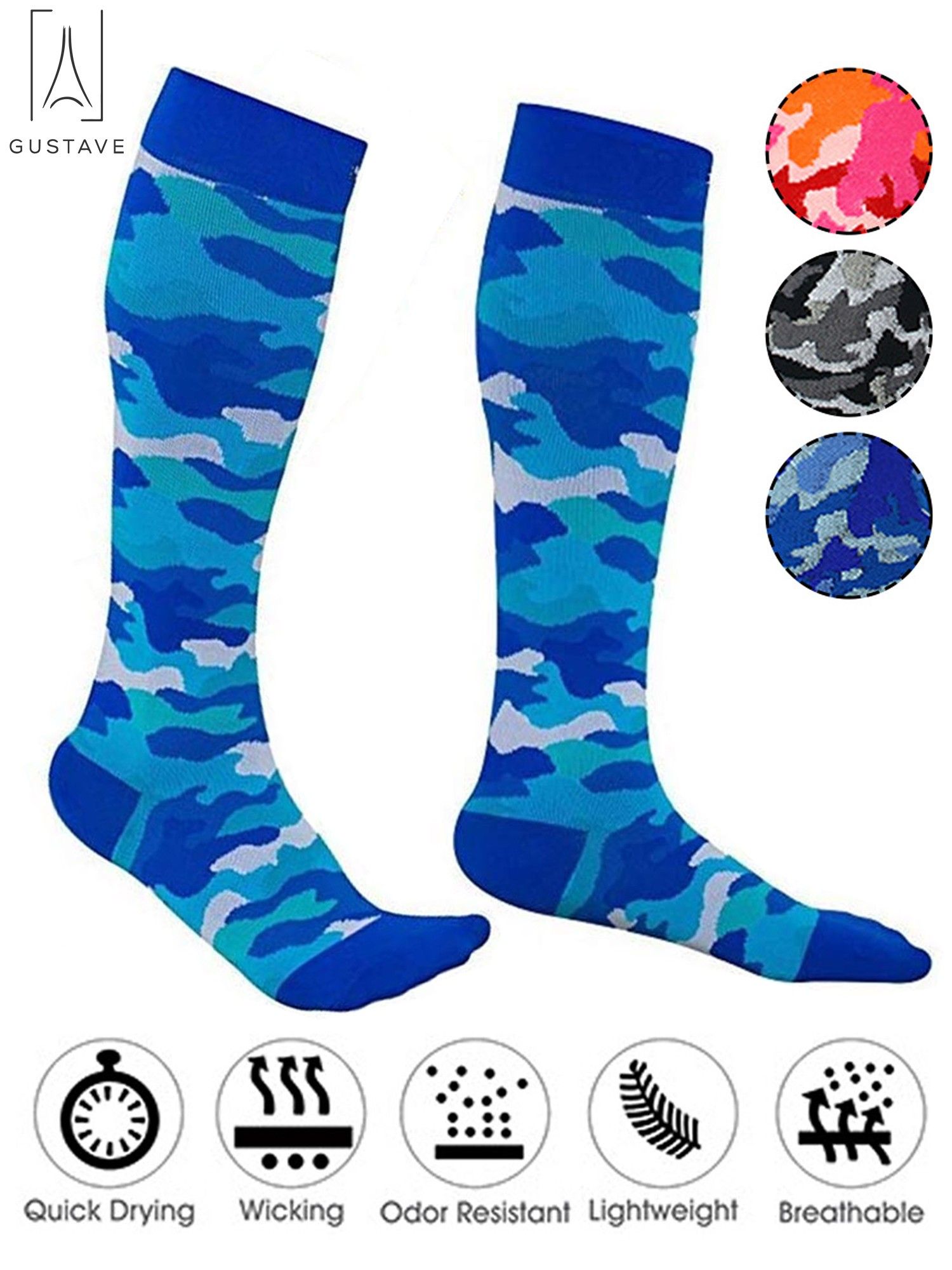 Gustave 1Pair Camo Compression Socks Nursing Performance Socks for ...
